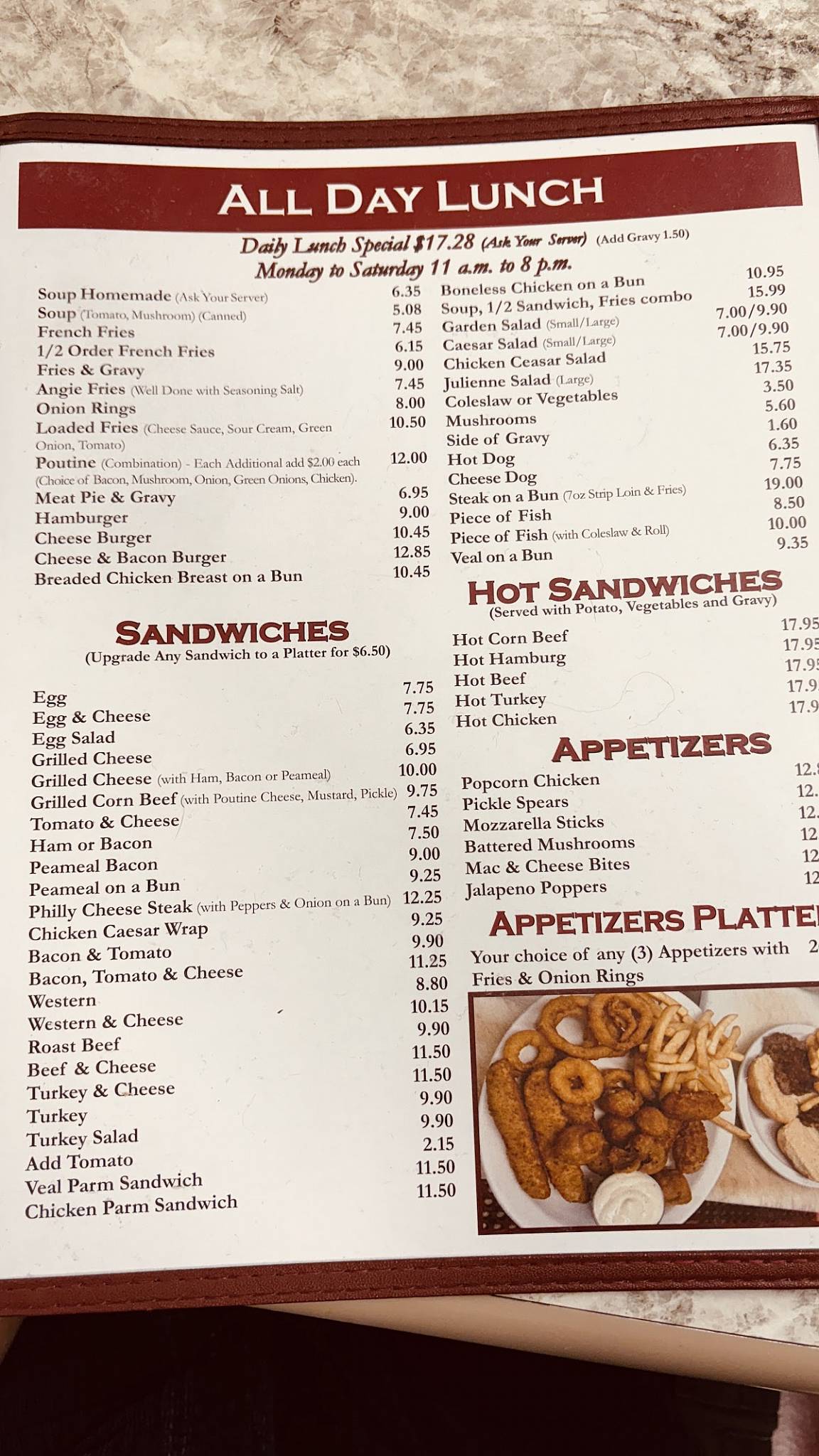 Menu at Hills Maple Leaf Restaurant, Orillia