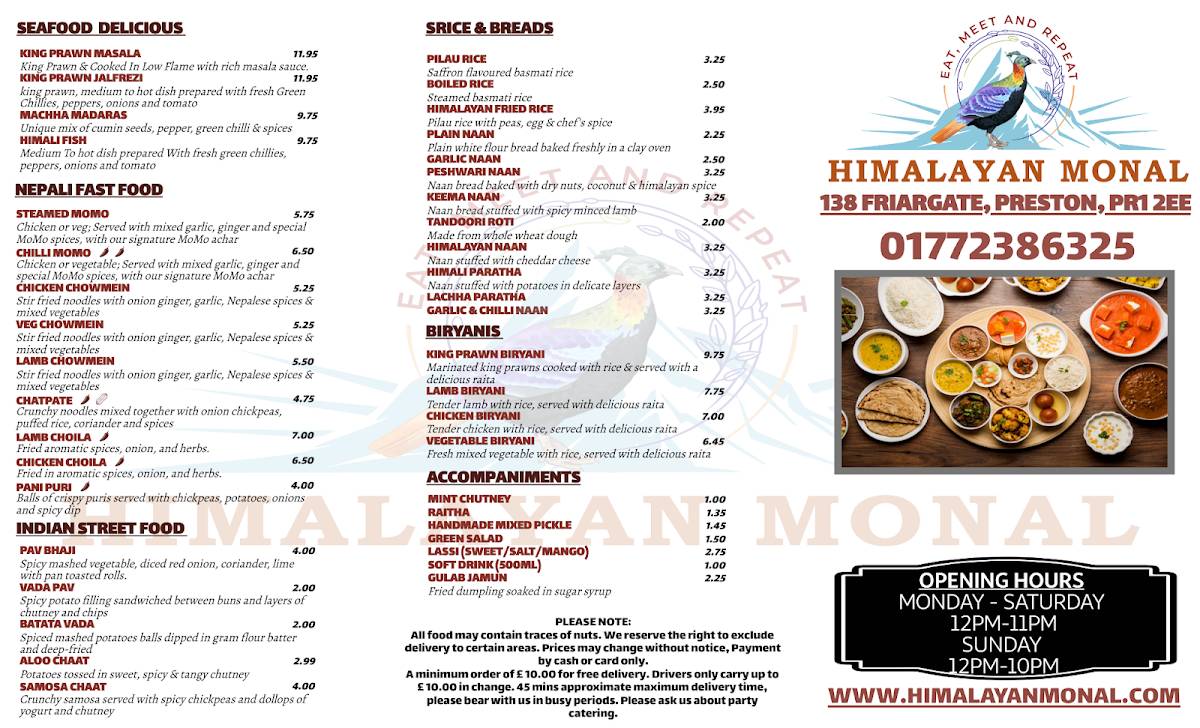 Menu at Himalayan Monal restaurant, Preston