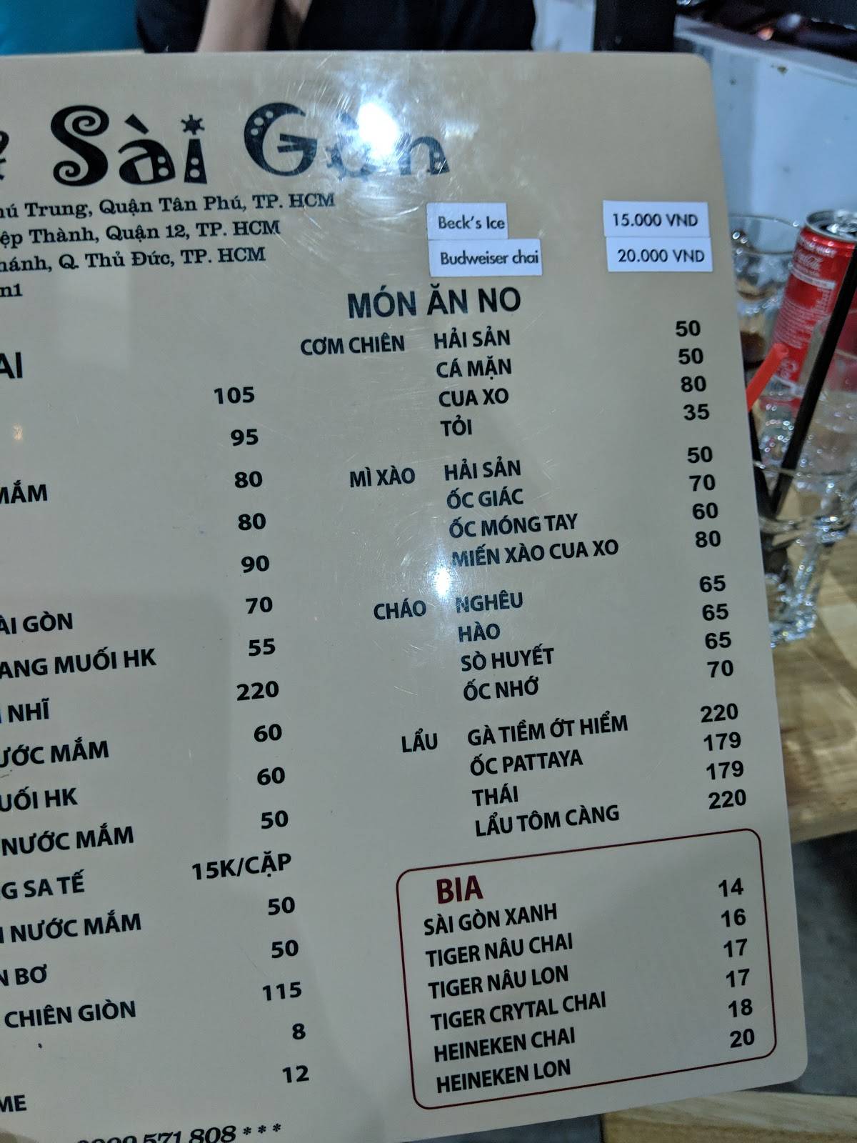 Menu at ỐC NHỚ SÀI GÒN THỦ ĐỨC restaurant, Ho Chi Minh City