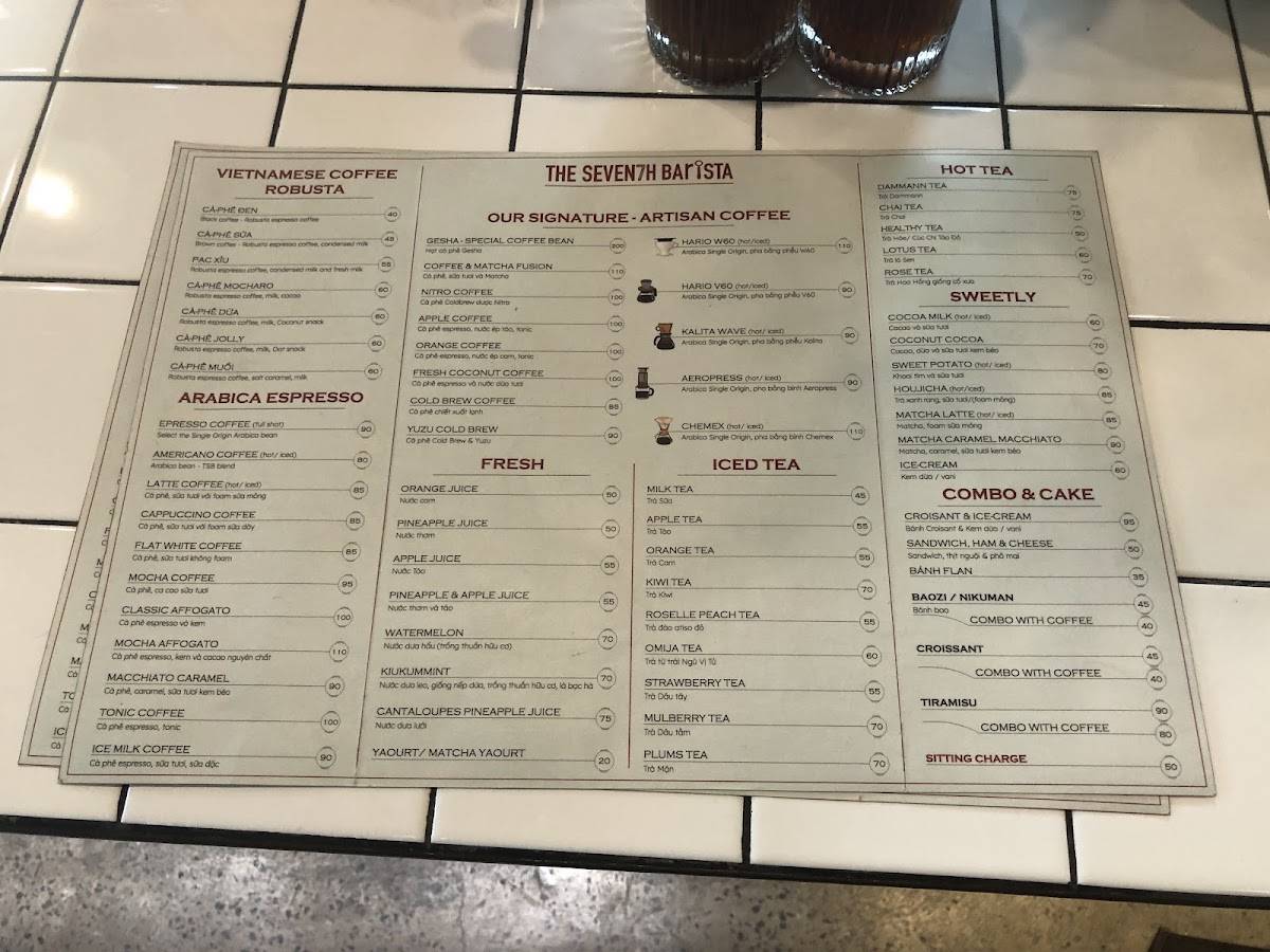 Menu at The Seventh Barista/cafe and more, Ho Chi Minh City, 63 Đ số 14