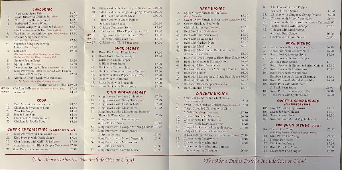 Menu at The Kam Shun fast food, Solihull