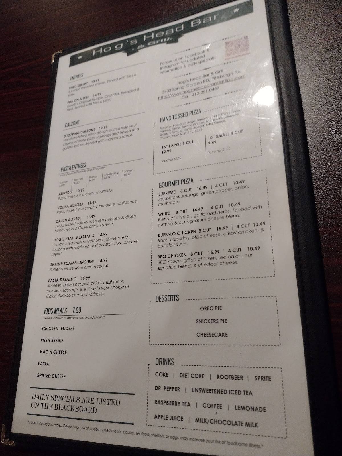 Menu at Hog's Head Bar and Grill, Pittsburgh