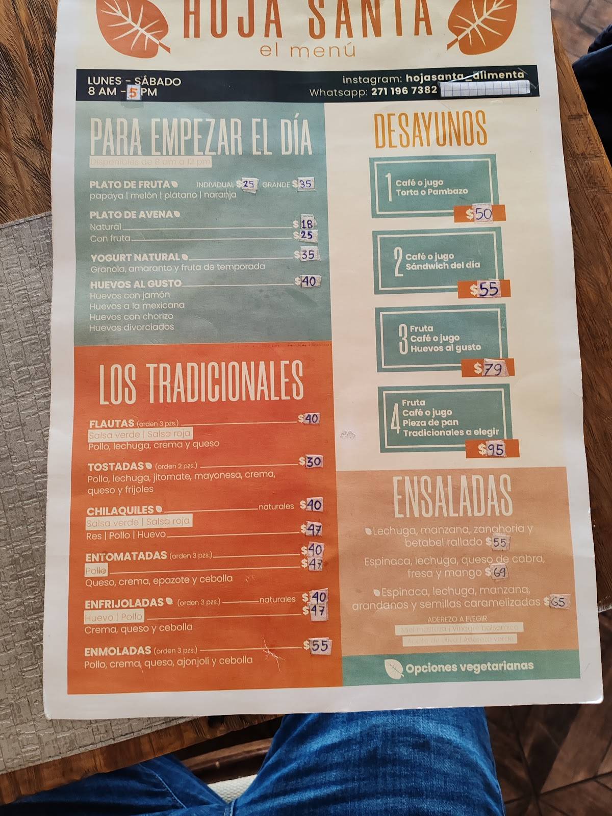 Carta del restaurante Hoja Santa, Córdoba