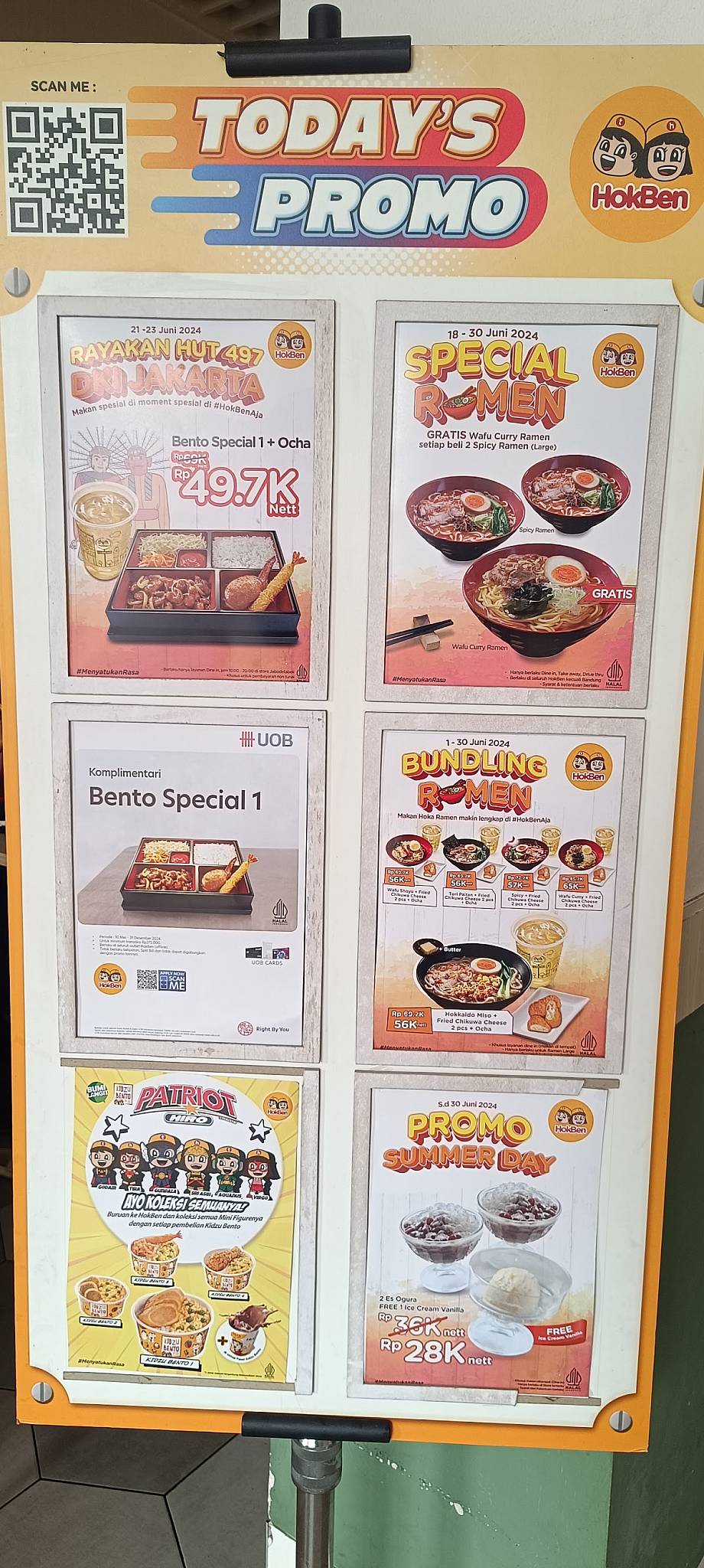 Carta del restaurante HokBen Ruko Pahlawan Revolusi, Yakarta Oriental