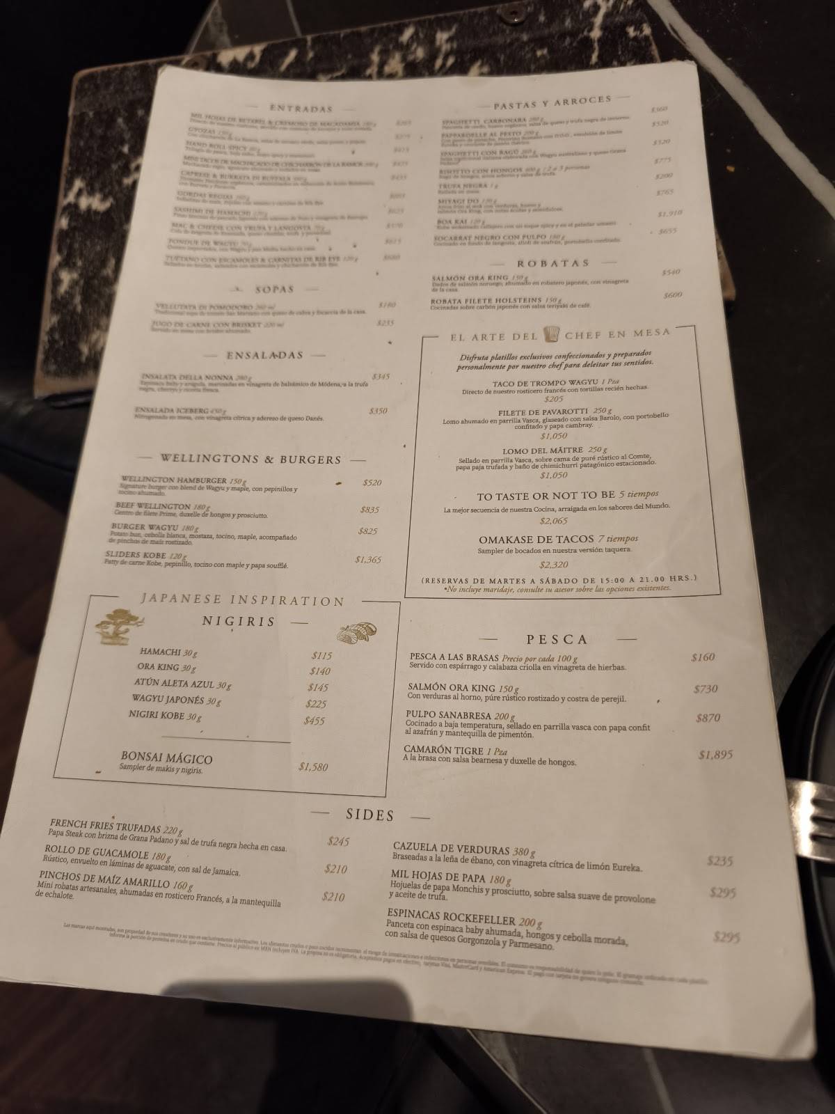 Carta de parrilla Holsteins San Pedro, Monterrey