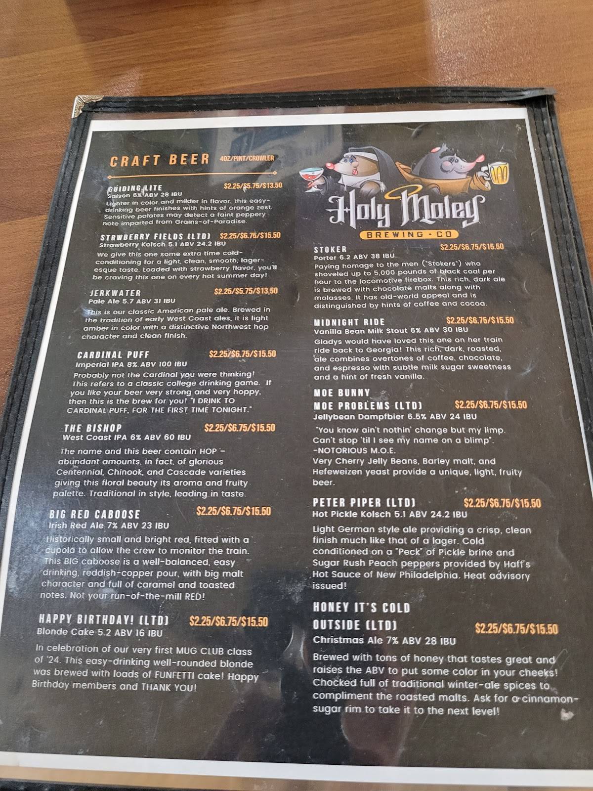 Menu at Holy Moley Brewing Co pub & bar, Dennison