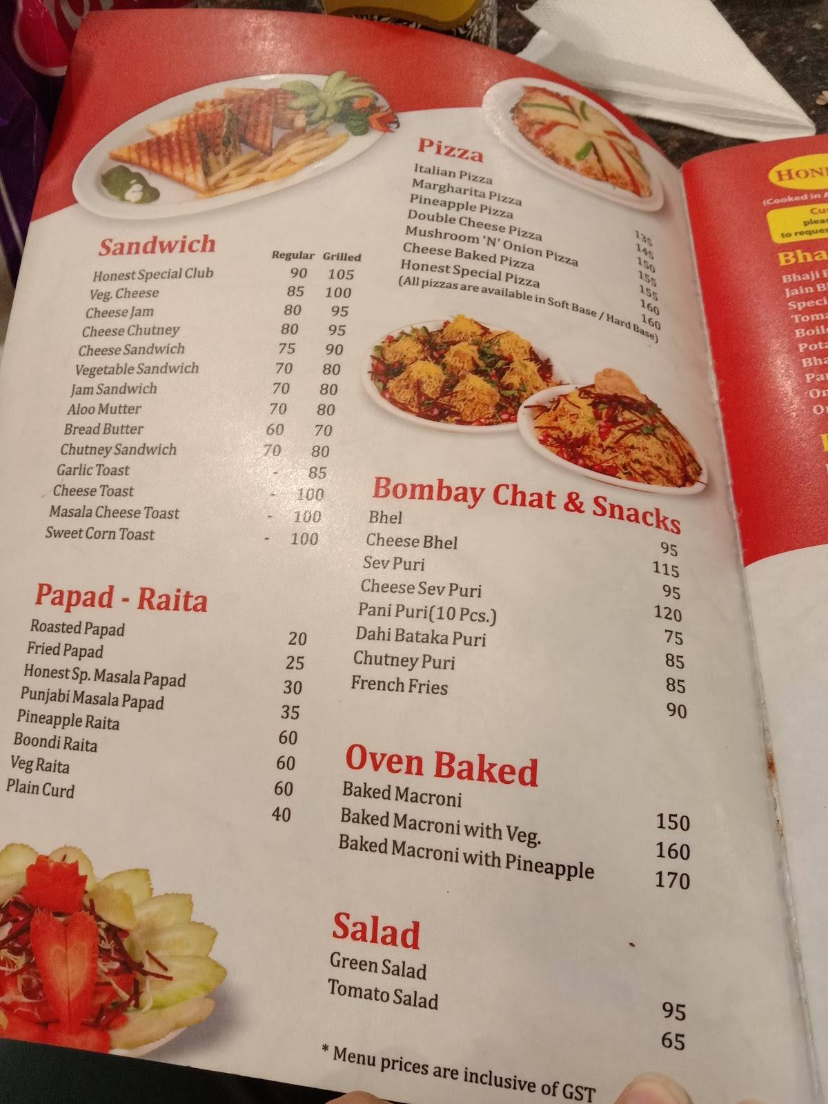 Menu at Sola Honest, Ahmedabad, Ground Floor