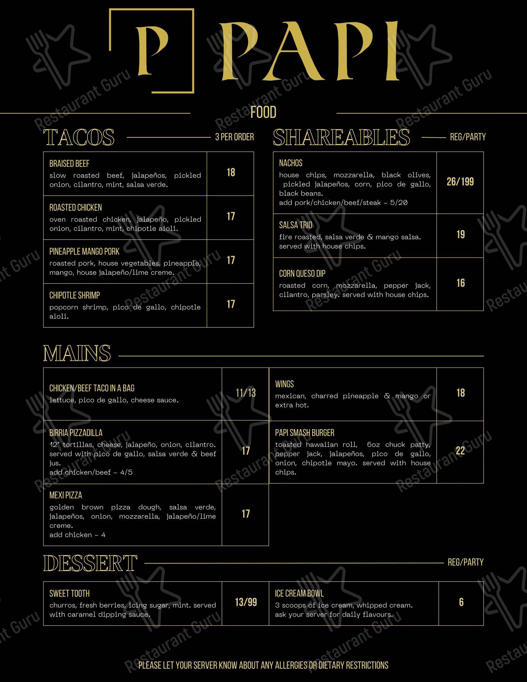 Menu at Honey Lounge & Bar, Calgary