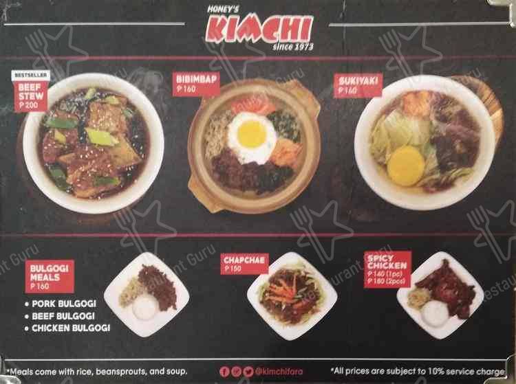 Menu at Honey’s Kimchi restaurant, Tagaytay
