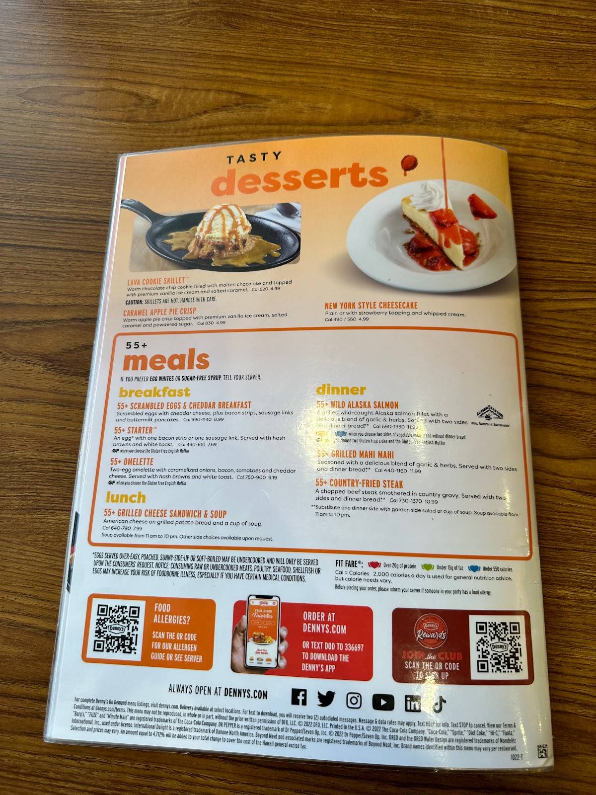 Menu at Denny's restaurant, Honolulu, 205 Lewers St