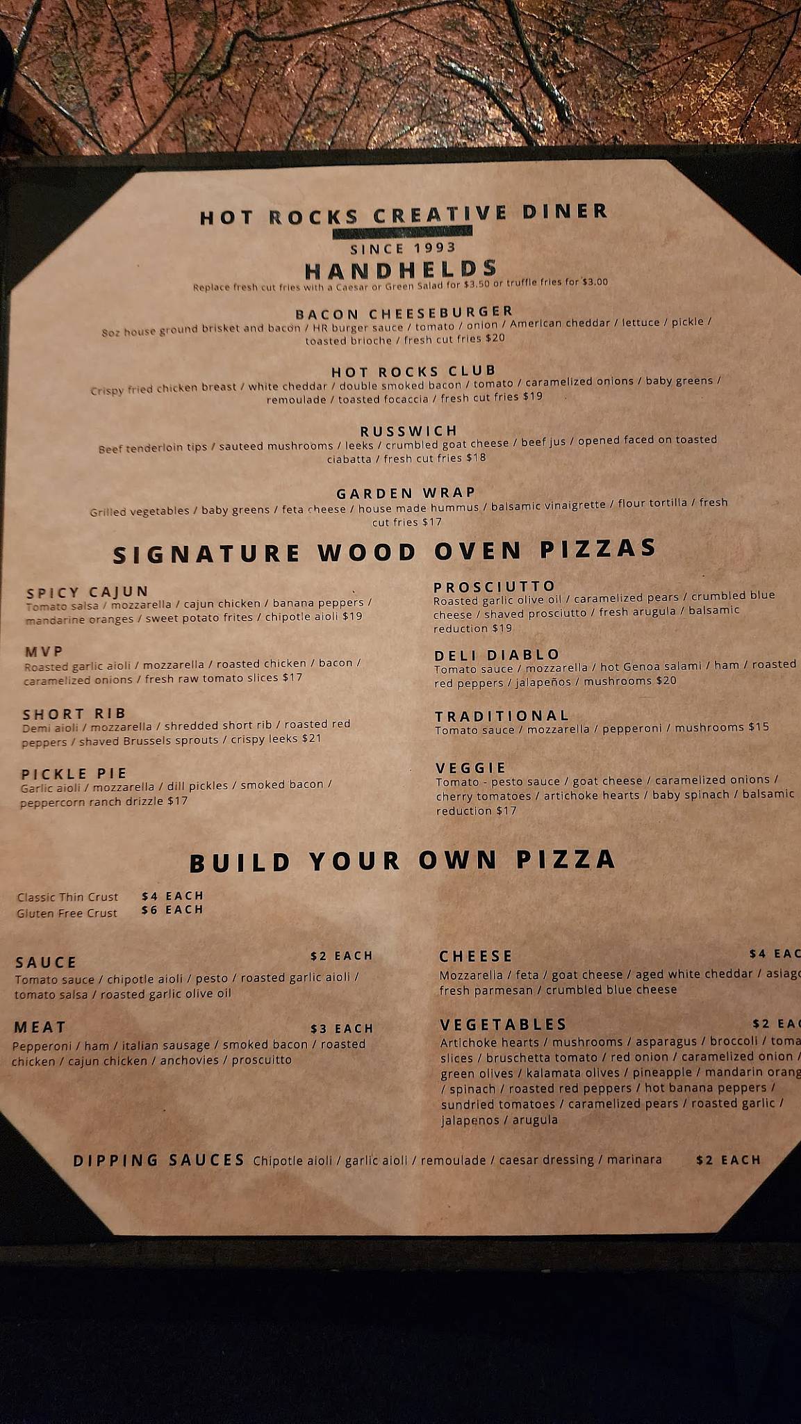 Menu at Hot Rocks Creative Diner restaurant, Whitby