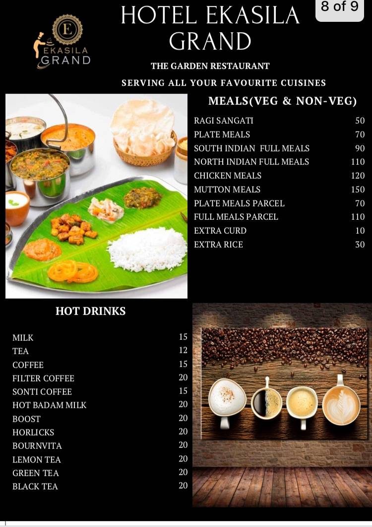 Menu at Hotel Ekasila Grand, India