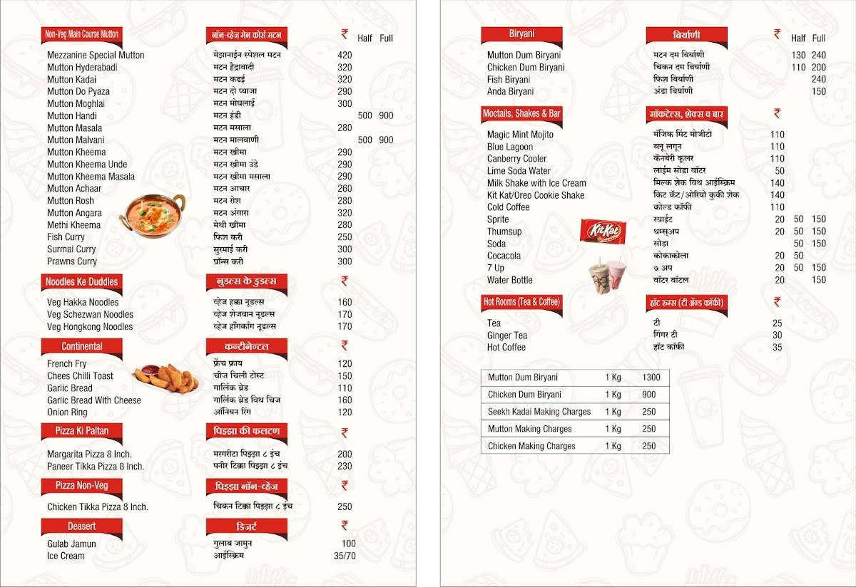 Menu at Hotel Mezzanine, Solapur