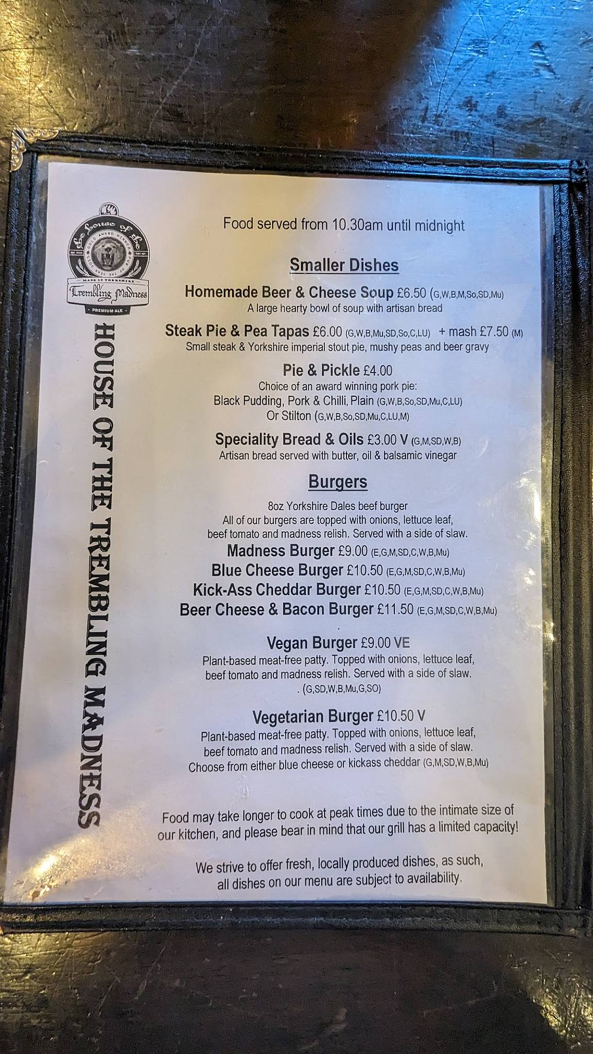 Menu at House Of The Trembling Madness // Stonegate (The Original) pub ...