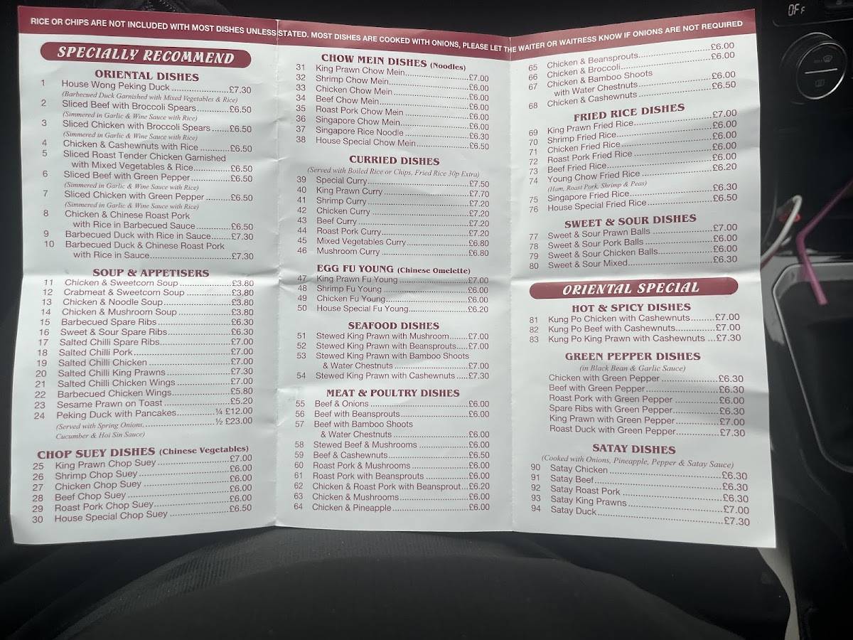Menu at House Wong Chinese Takeaway fast food, Exeter