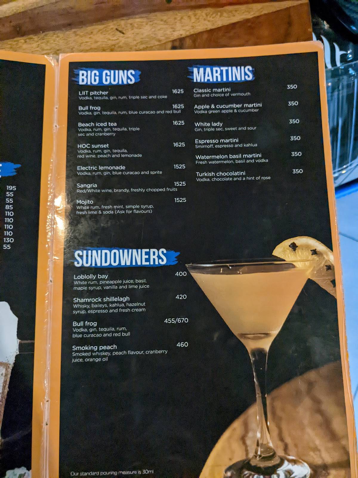 Menu at House of Commons, Bengaluru, Ground