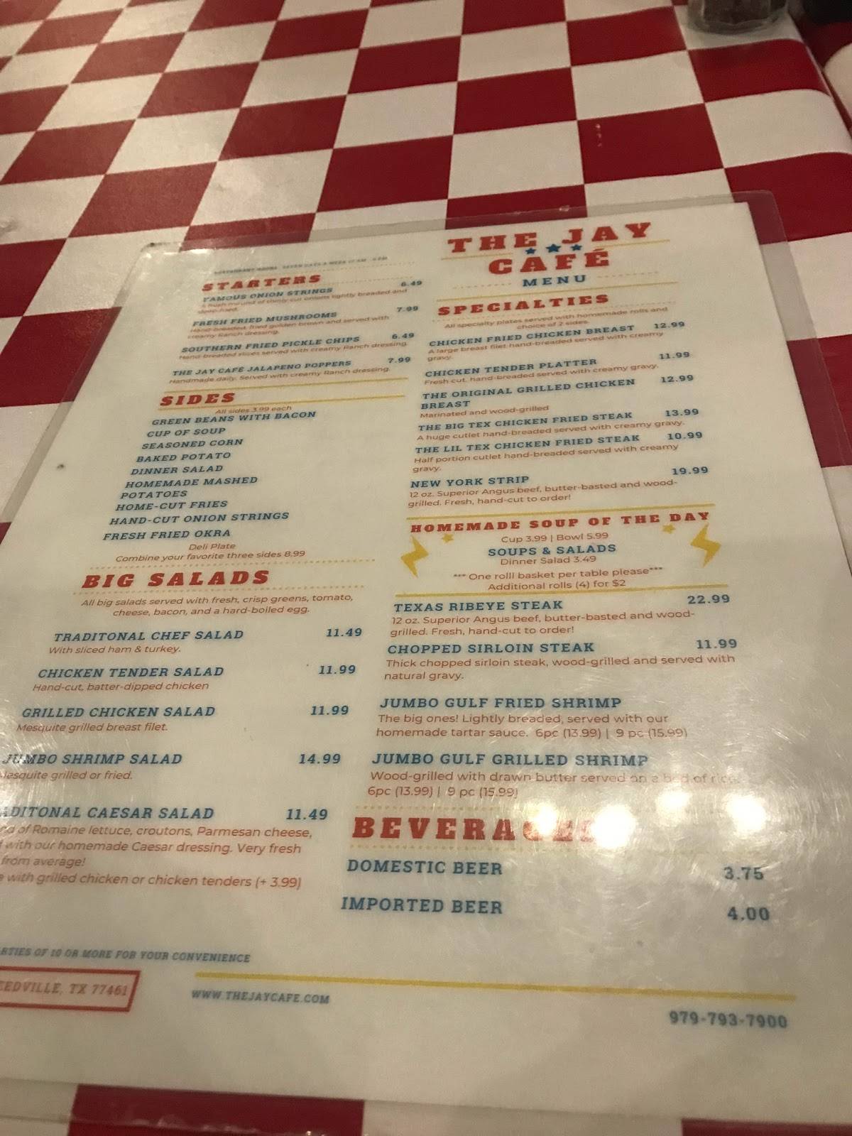 Menu at The Jay Cafe, Needville