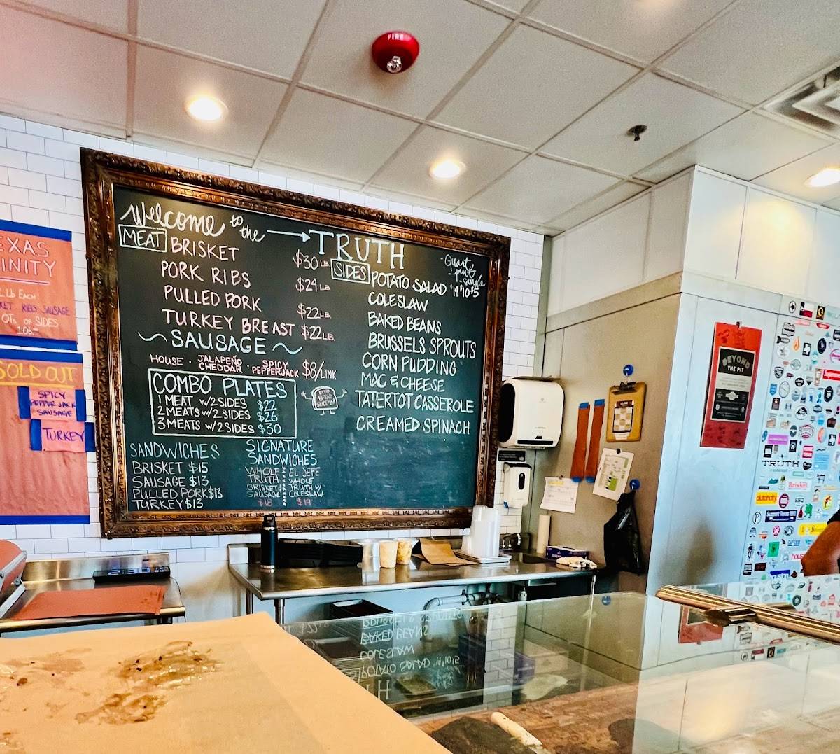 Menu at Truth BBQ, Houston