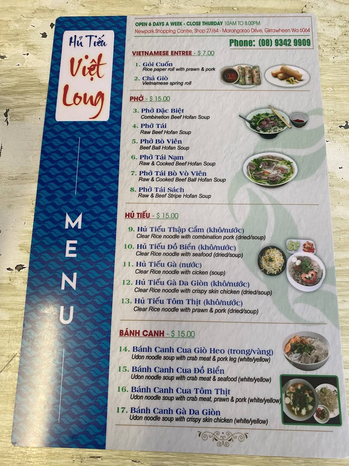 Menu at Viet Long Noodle House restaurant, Girrawheen, Newpark Shopping ...