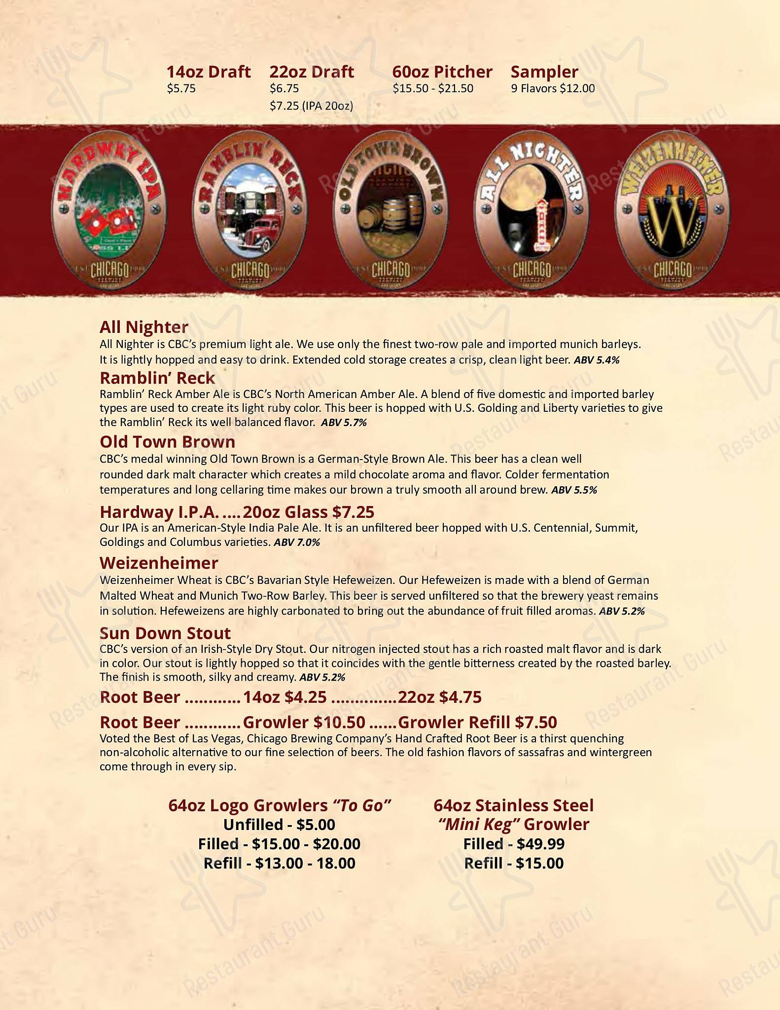 Menu at Hugo's Cellar steakhouse, Las Vegas, 202 Fremont Street Experience
