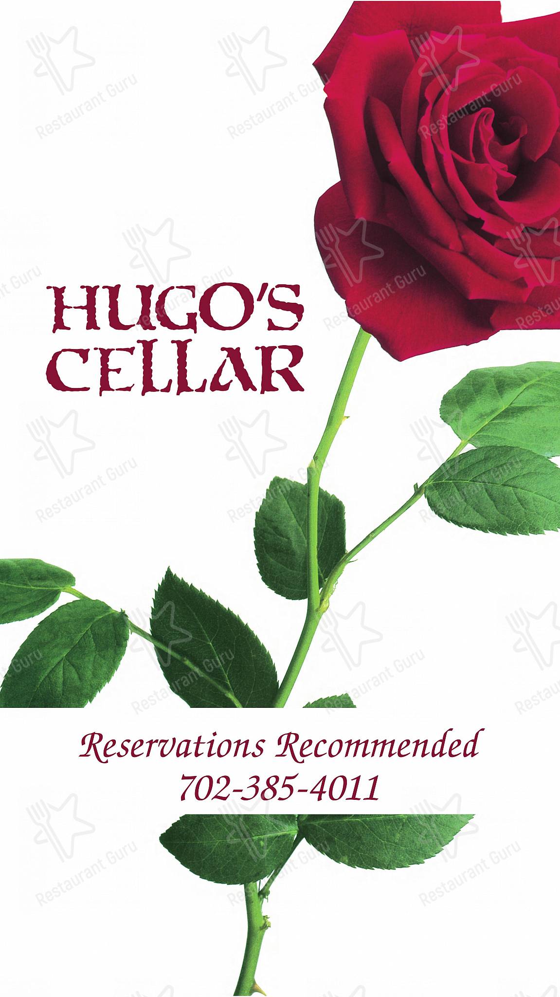 Menu at Hugo's Cellar steakhouse, Las Vegas, 202 Fremont Street Experience