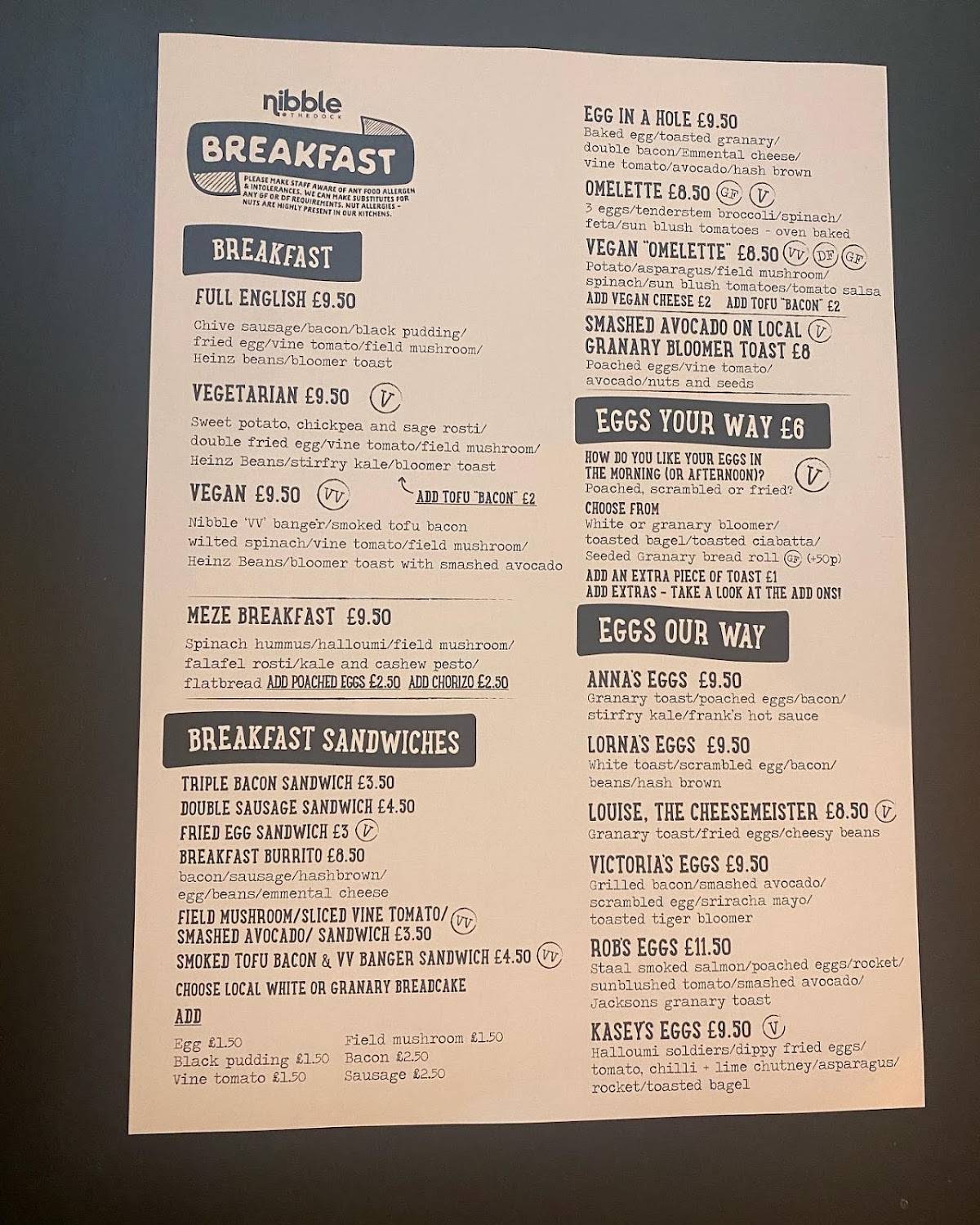 Menu at Nibble cafe, Hull