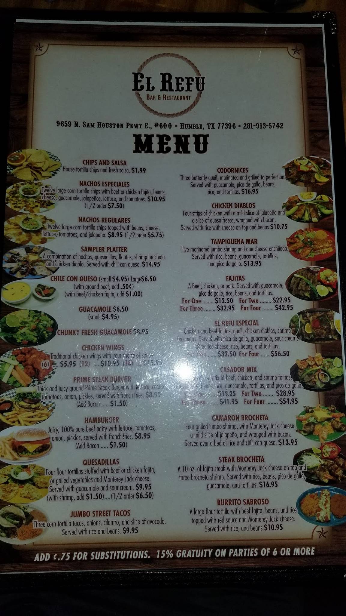 Menu at El Refu pub & bar, Humble