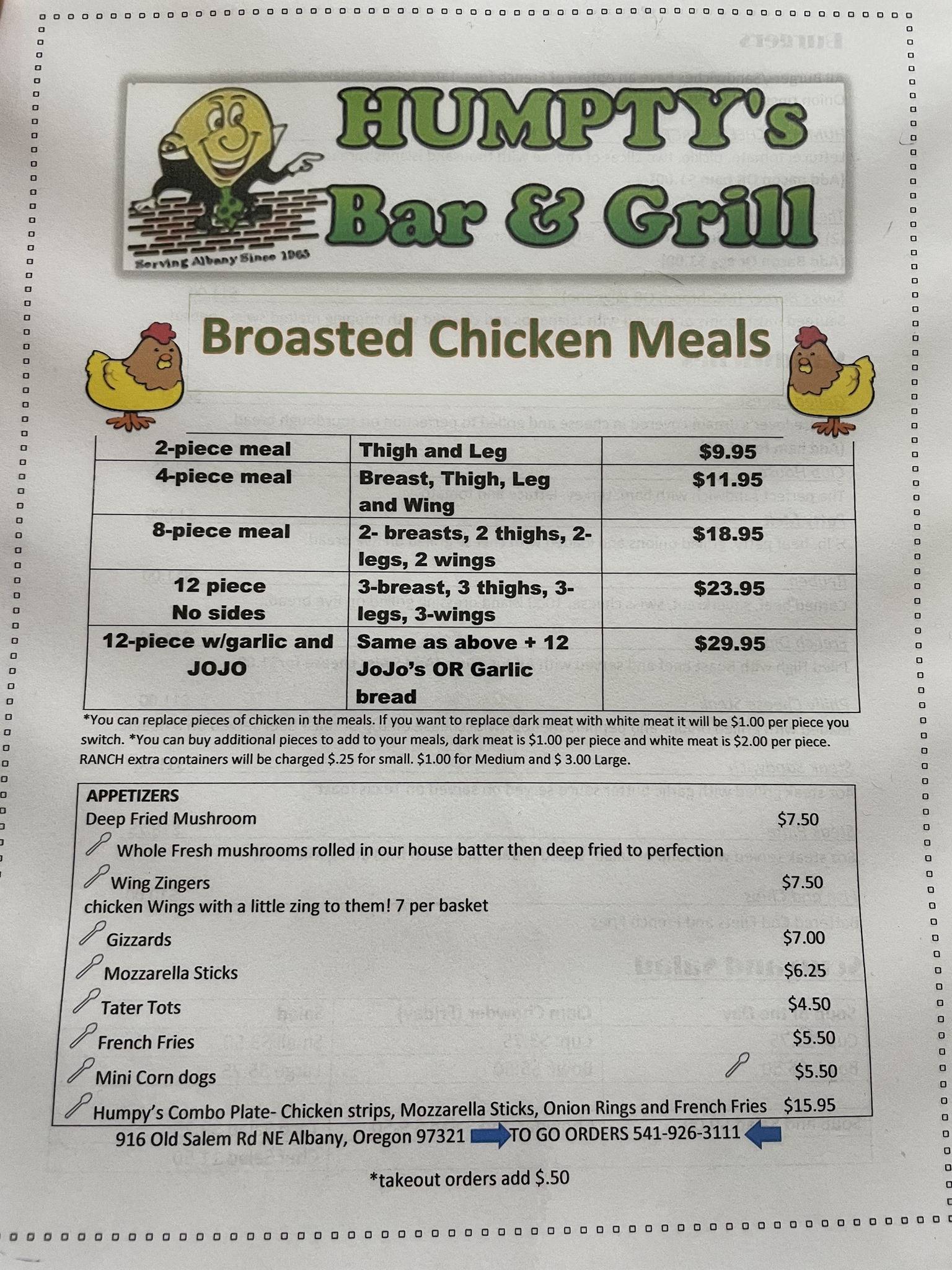 Menu at Humpty's Dump Bar & Grill, Albany