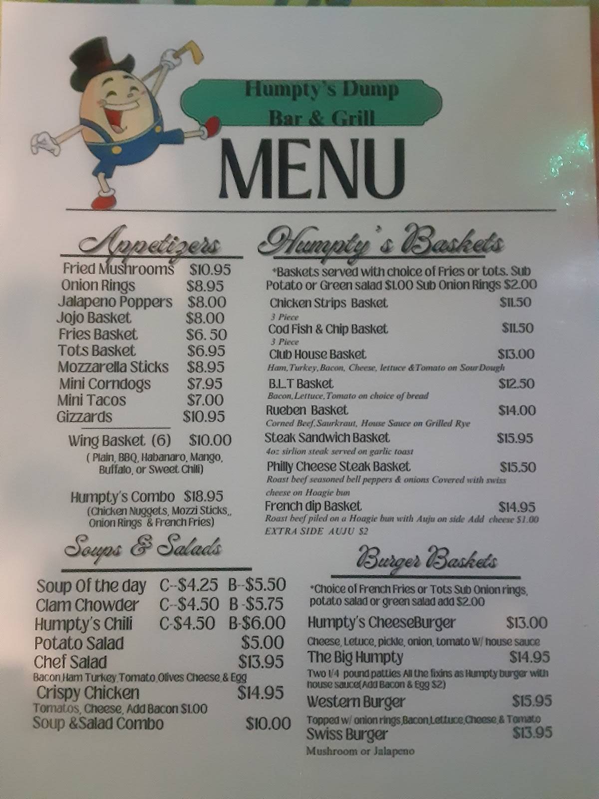 Menu at Humpty's Dump Bar & Grill, Albany