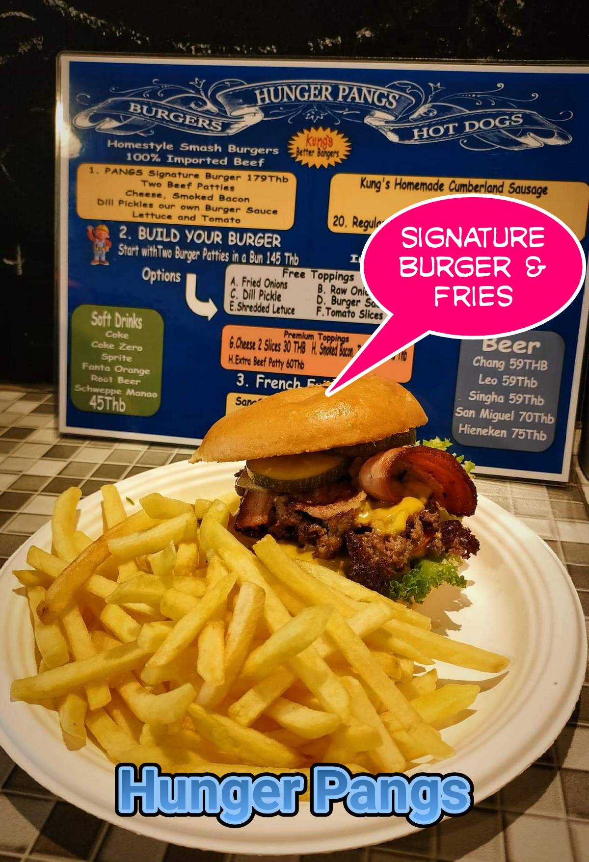Menu at Hunger Pangs restaurant, Pattaya City