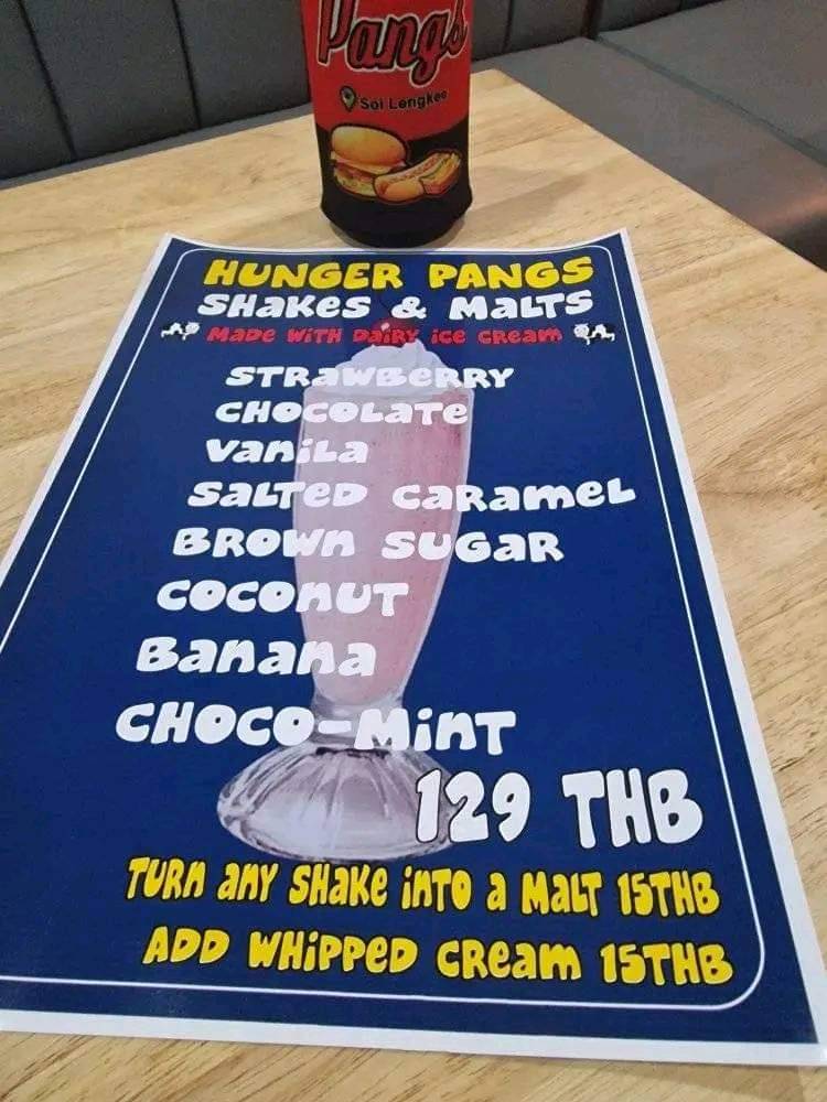 Menu at Hunger Pangs restaurant, Pattaya City