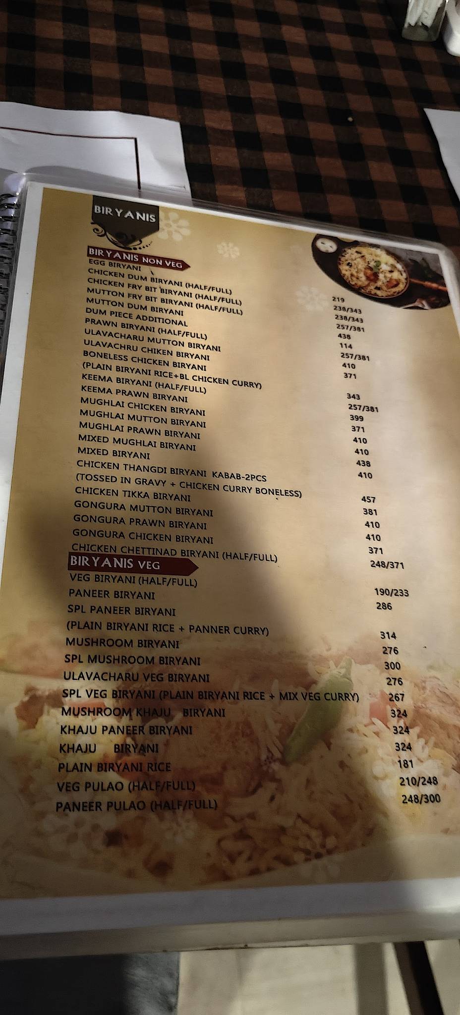 Menu at Hungry Birds, Kakinada, BVS Patrudu St