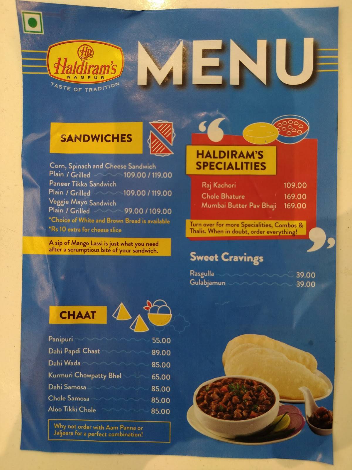 Menu at Haldiram's, Hyderabad, Level 4