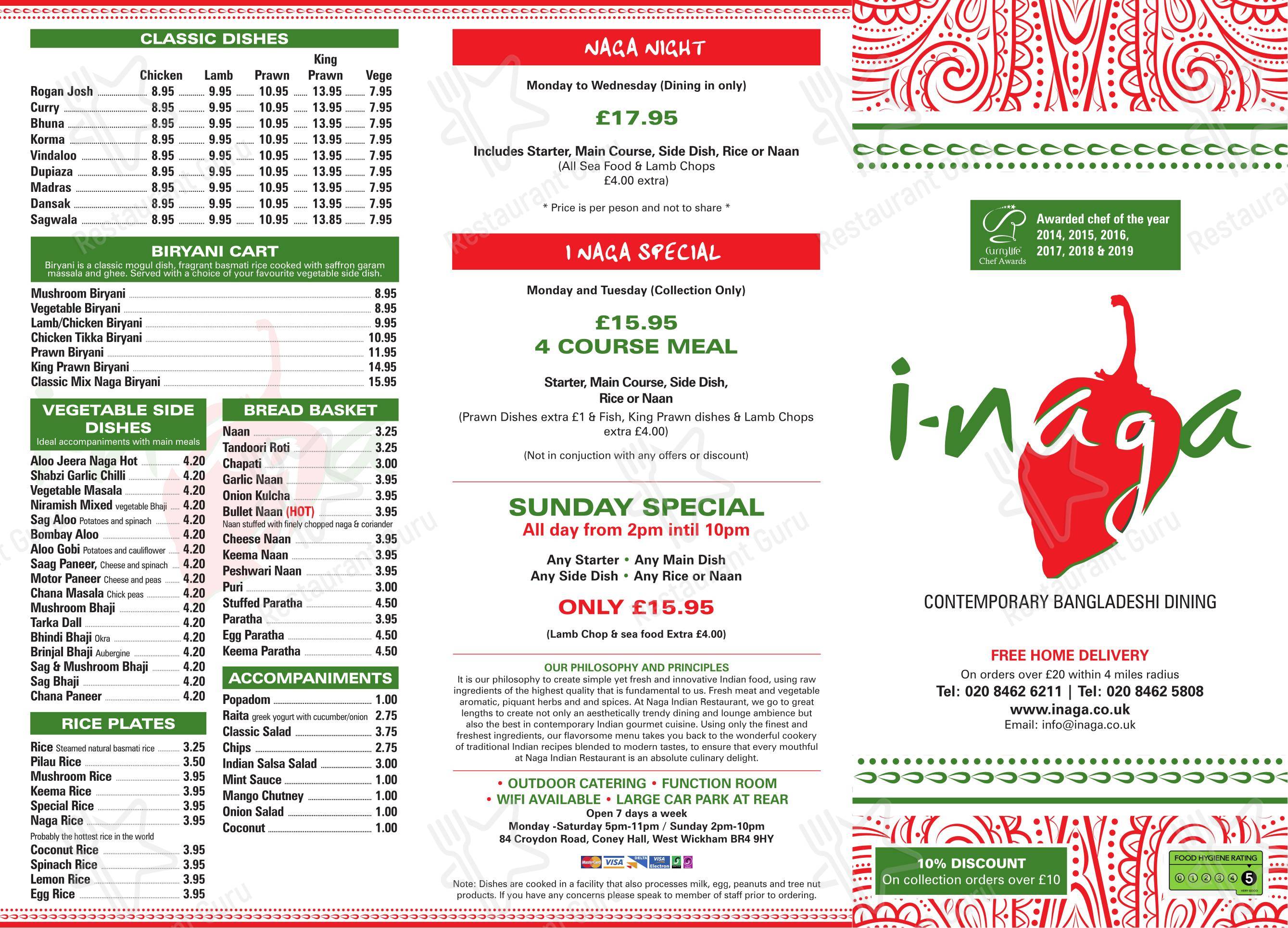 Menu at I-Naga restaurant, London