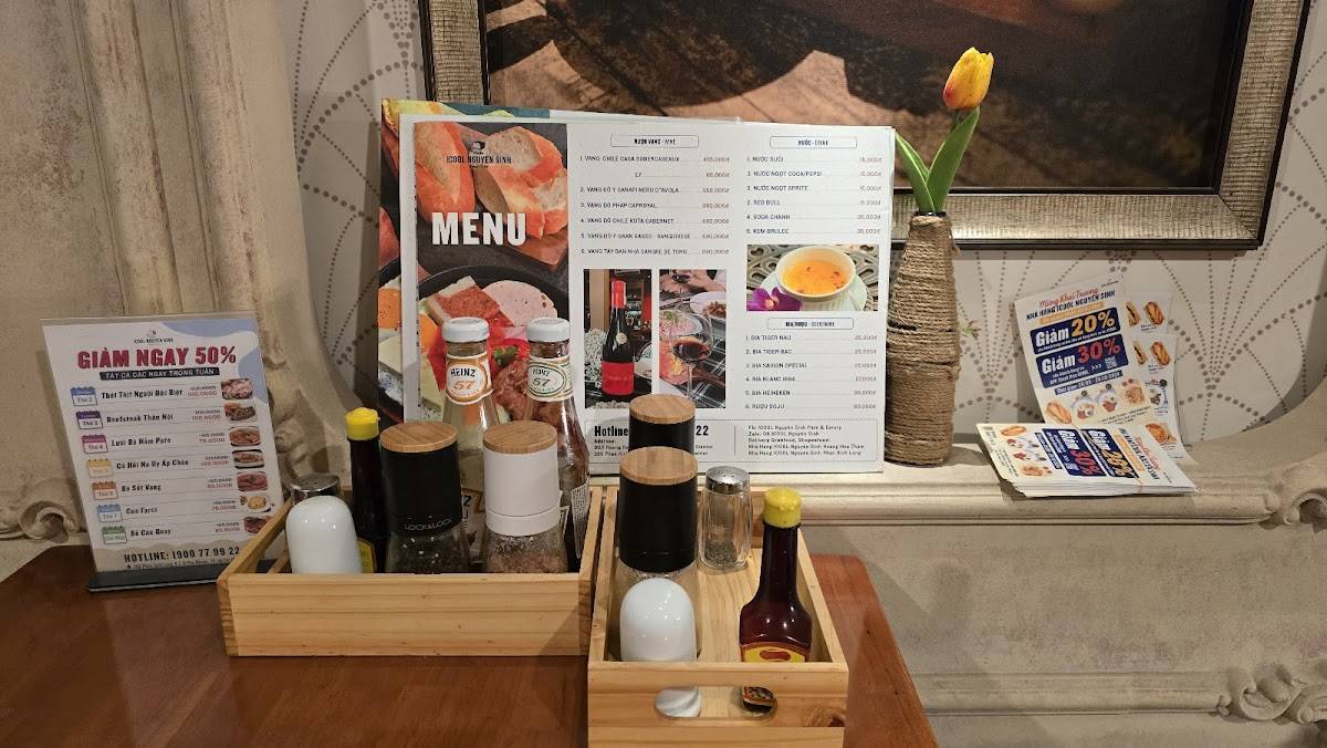 Menu at ICOOL Nguyên Sinh restaurant, Ho Chi Minh City