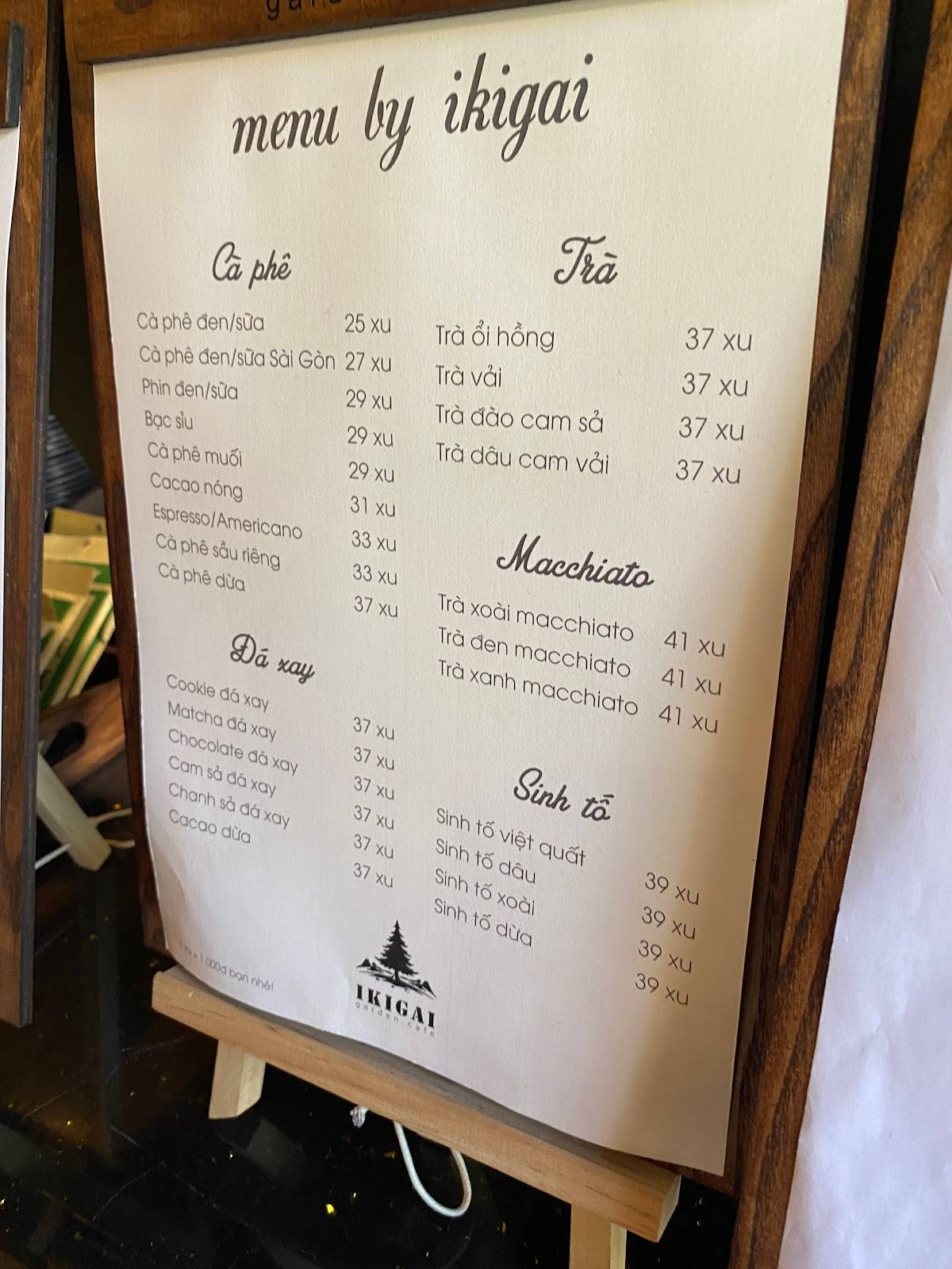 Menu at IKIGAI. garden. cafe, Da Nang, 60 Nguyễn Chí Thanh