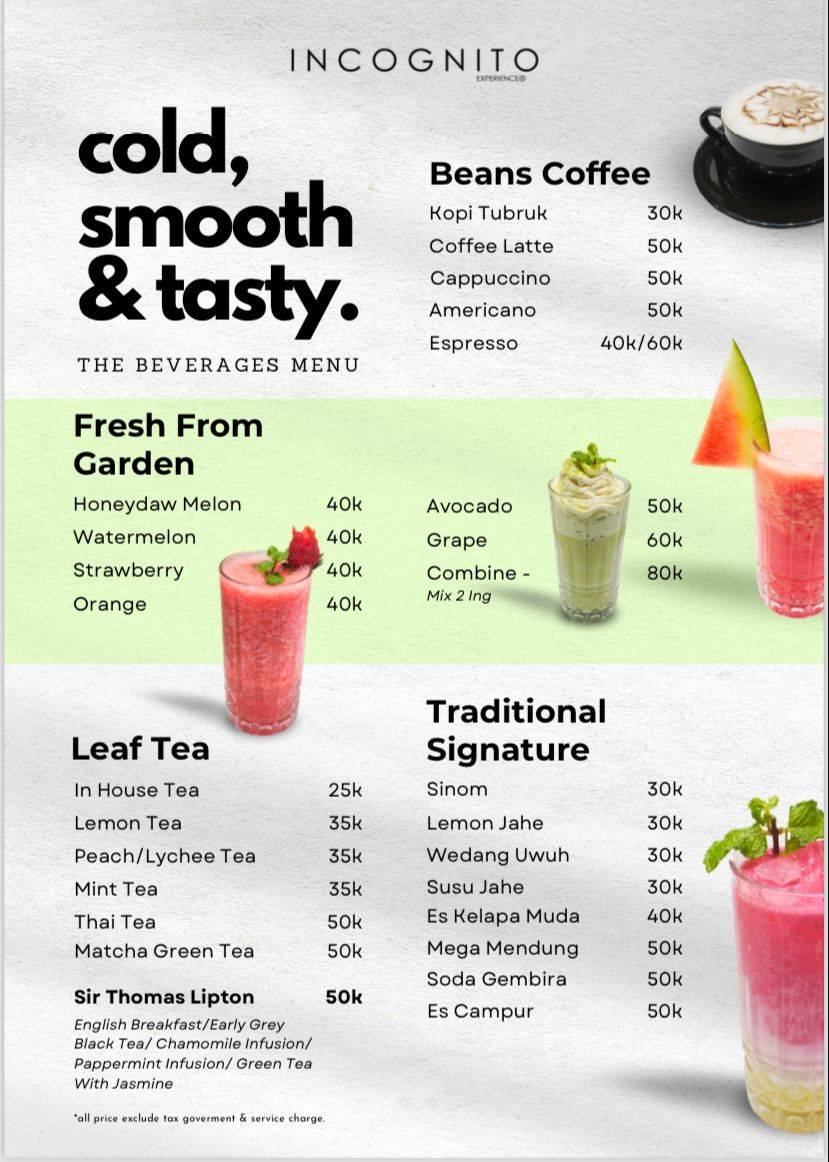 Menu at INCOGNITO EXPERIENCE restaurant, Surabaya