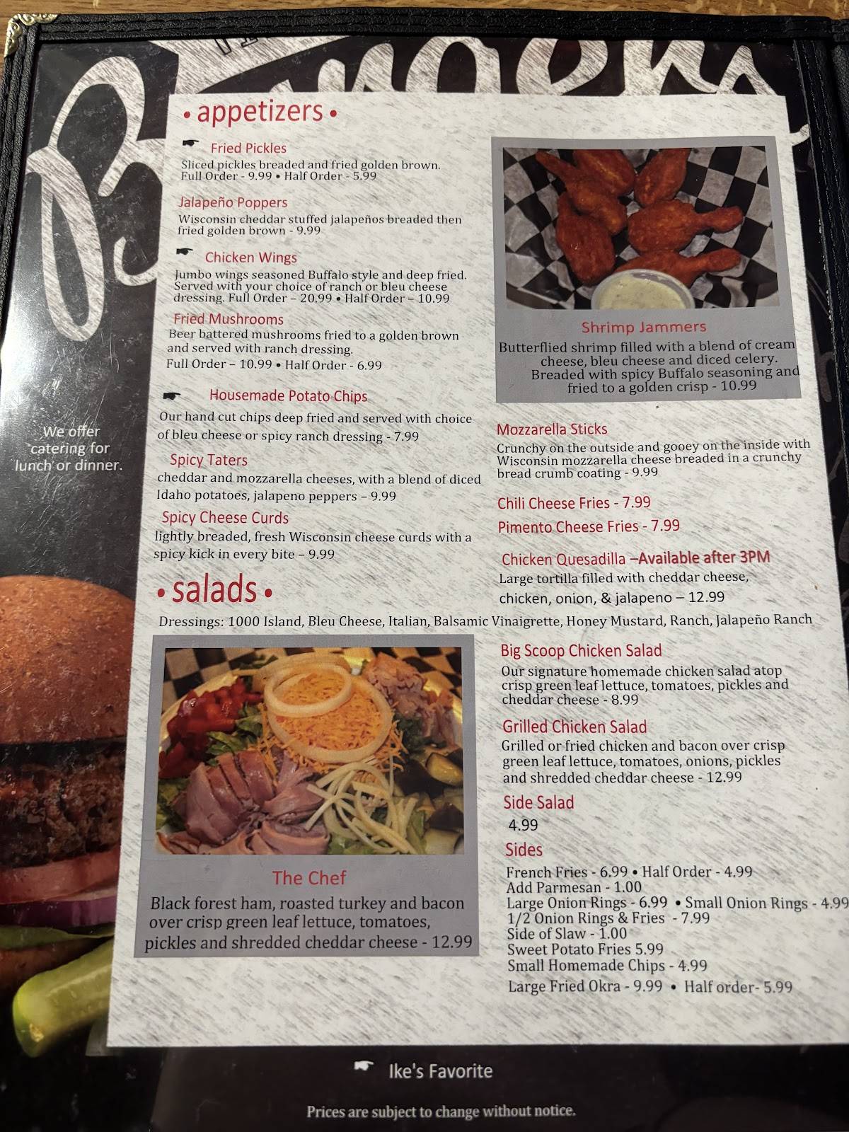 Carta del pub y bar Ike's Korner Grille, Spartanburg