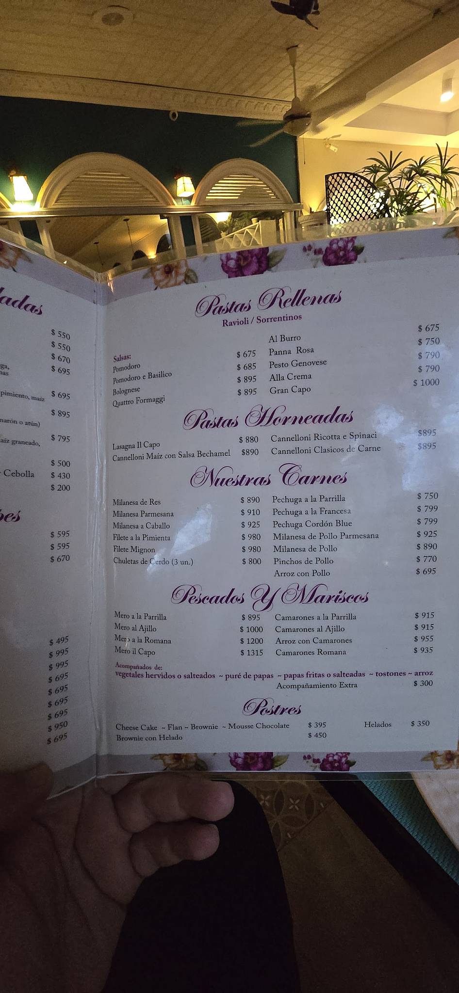 Carta del restaurante Il Capo, Santo Domingo, C. Embajador