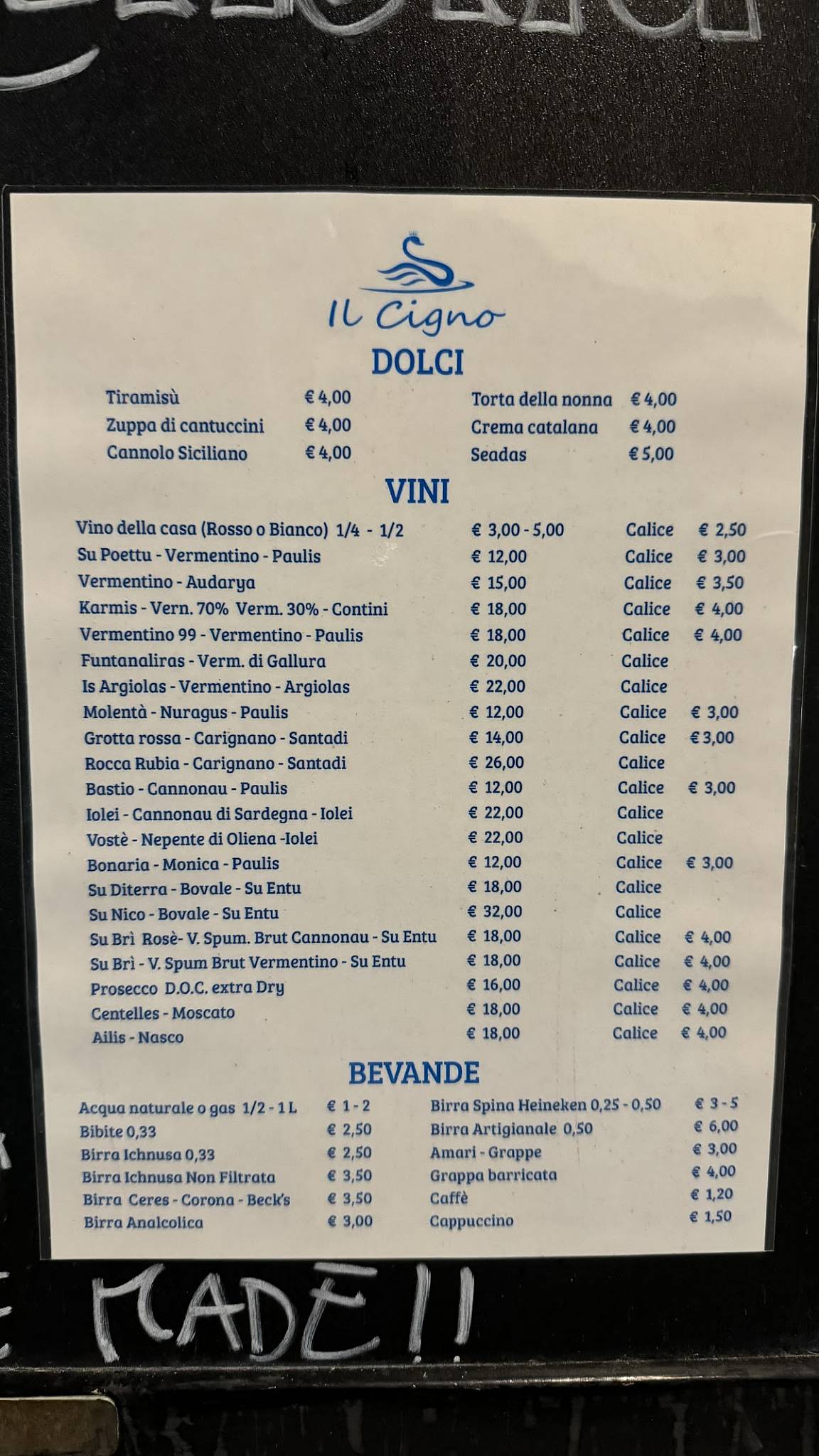 Menu da Il Cigno pub & bar, Cagliari, Corso Vittorio Emanuele II