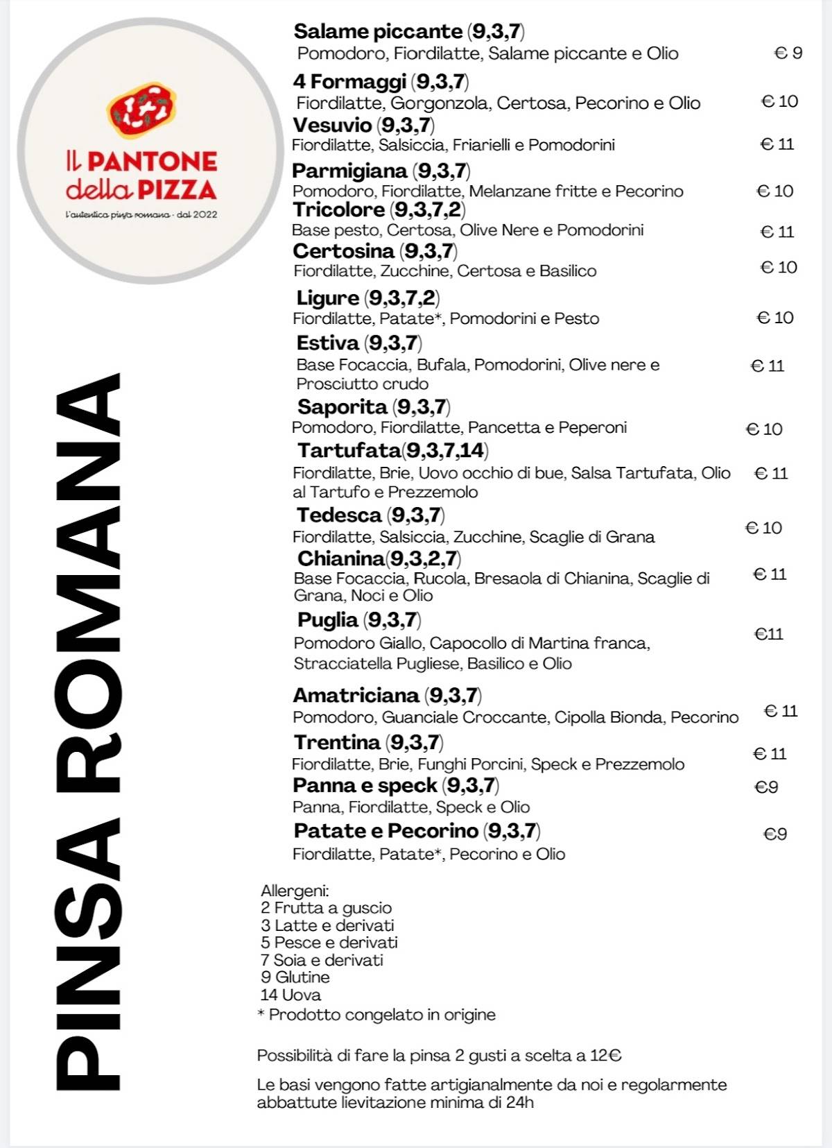 Menu da Il Pantone della pizza ristorante, Novi Ligure