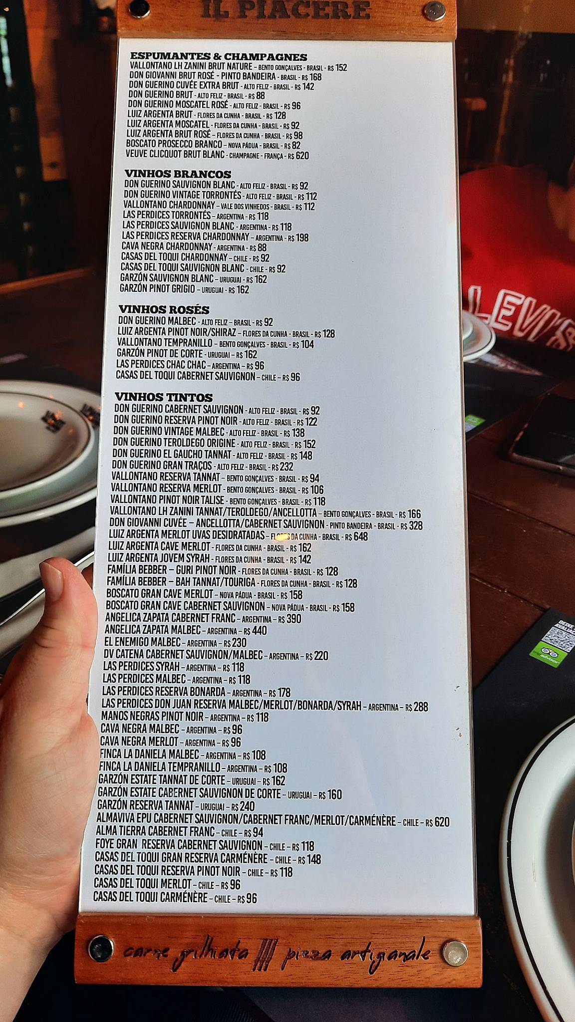 Menu em Il Piacere restaurante, Gramado