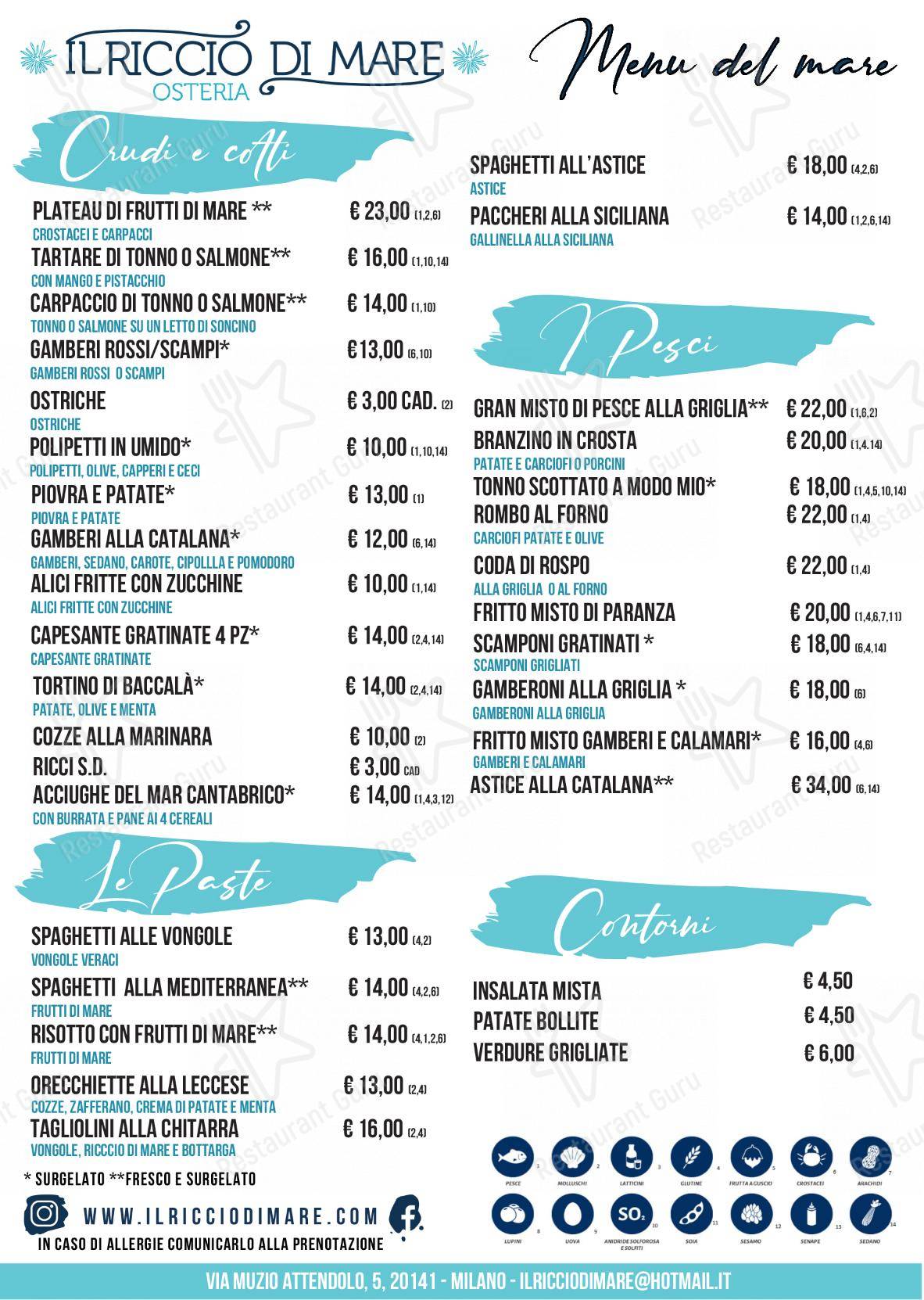 Menu da Osteria il Riccio Di Mare ristorante, Milano