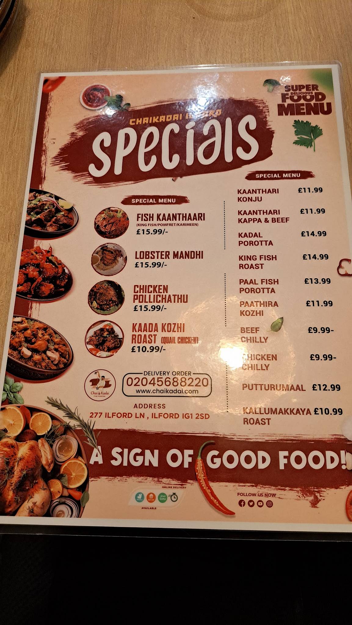 Menu at Chai Kadai restaurant, Ilford