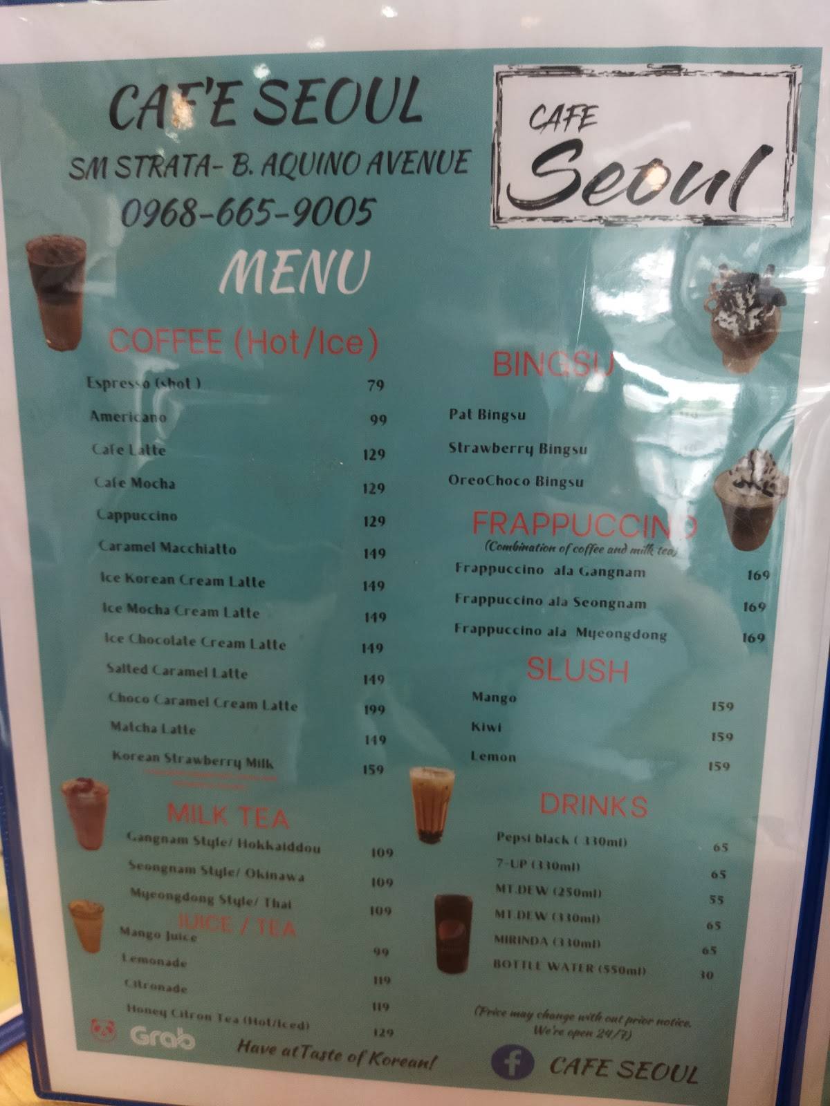 Menu at Cafe Seoul, Iloilo City, PH73+62X