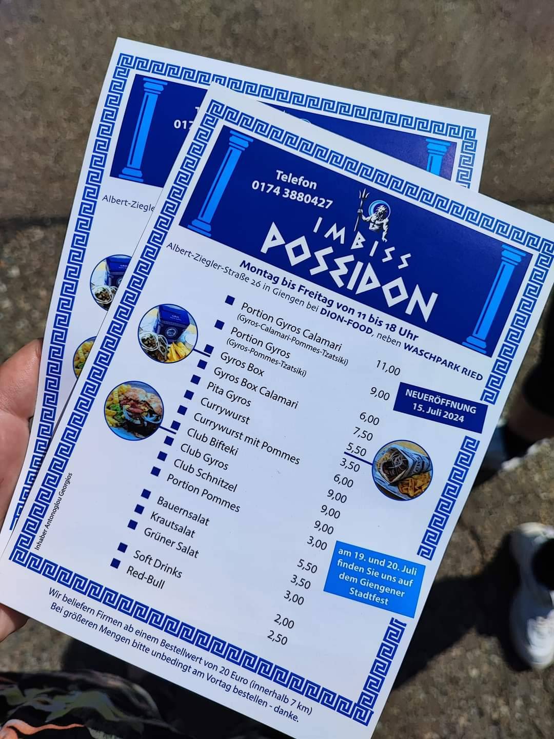 Speisekarte von Imbiss Poseidon restaurant, Giengen an der Brenz