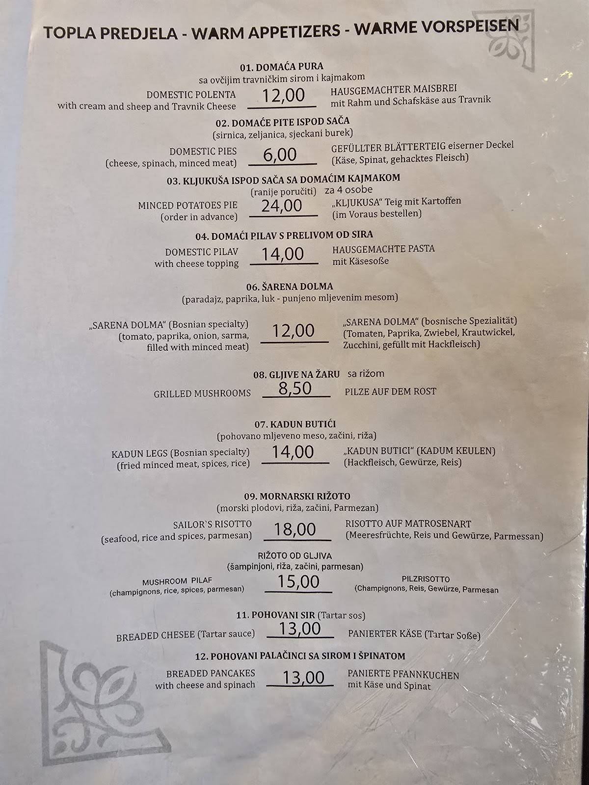 Menu at Imidž-T restaurant, Semizovac