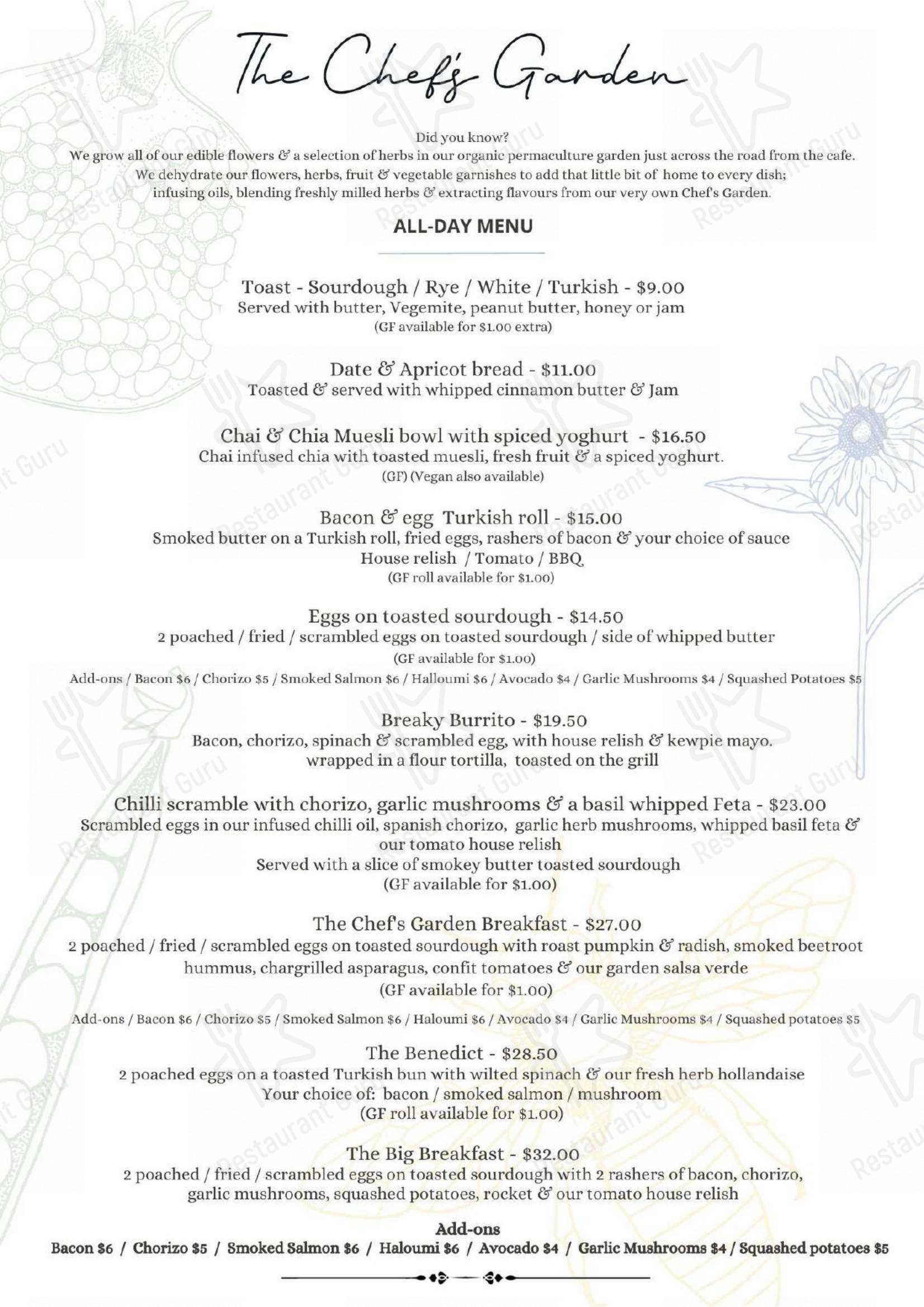 Menu at Impact plants restaurant, Empire Bay