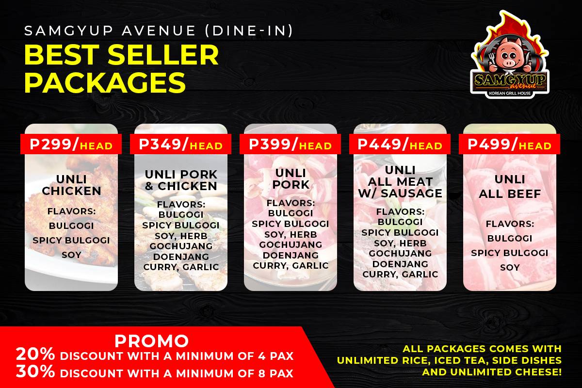 Menu at Samgyup Avenue restaurant, Imus