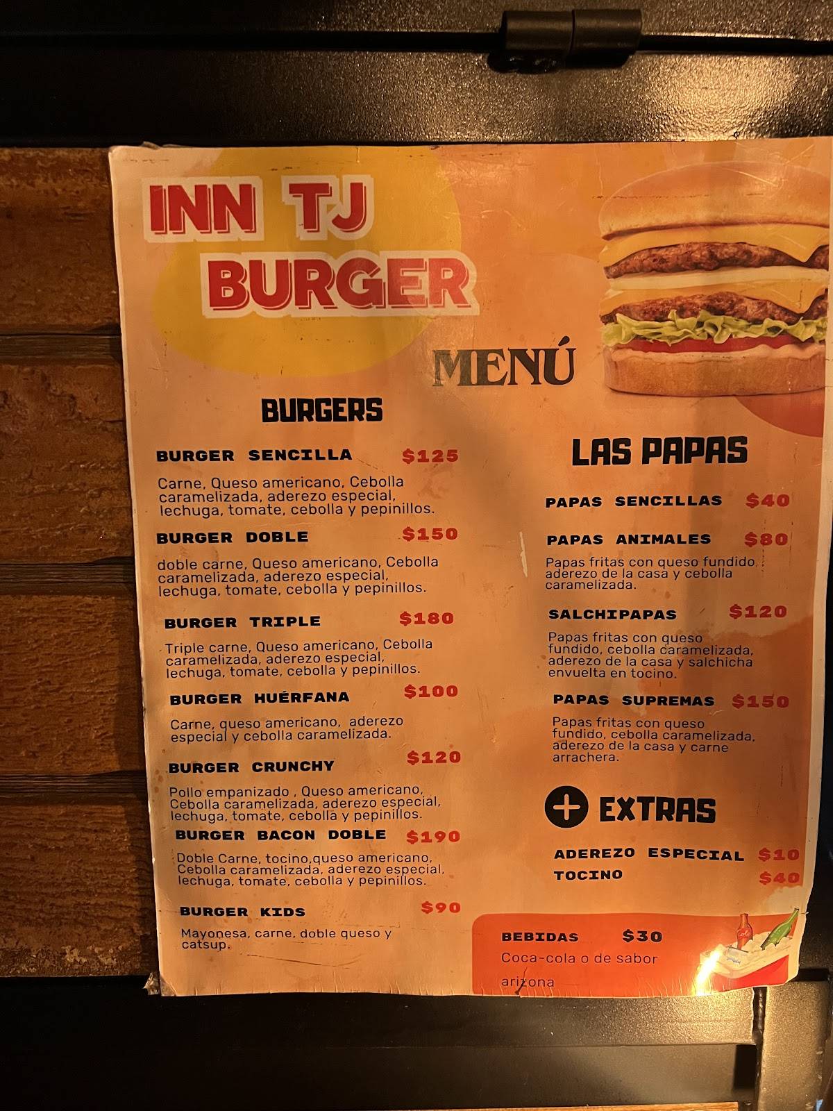 Menu at In N Tij Burger restaurant, Tijuana